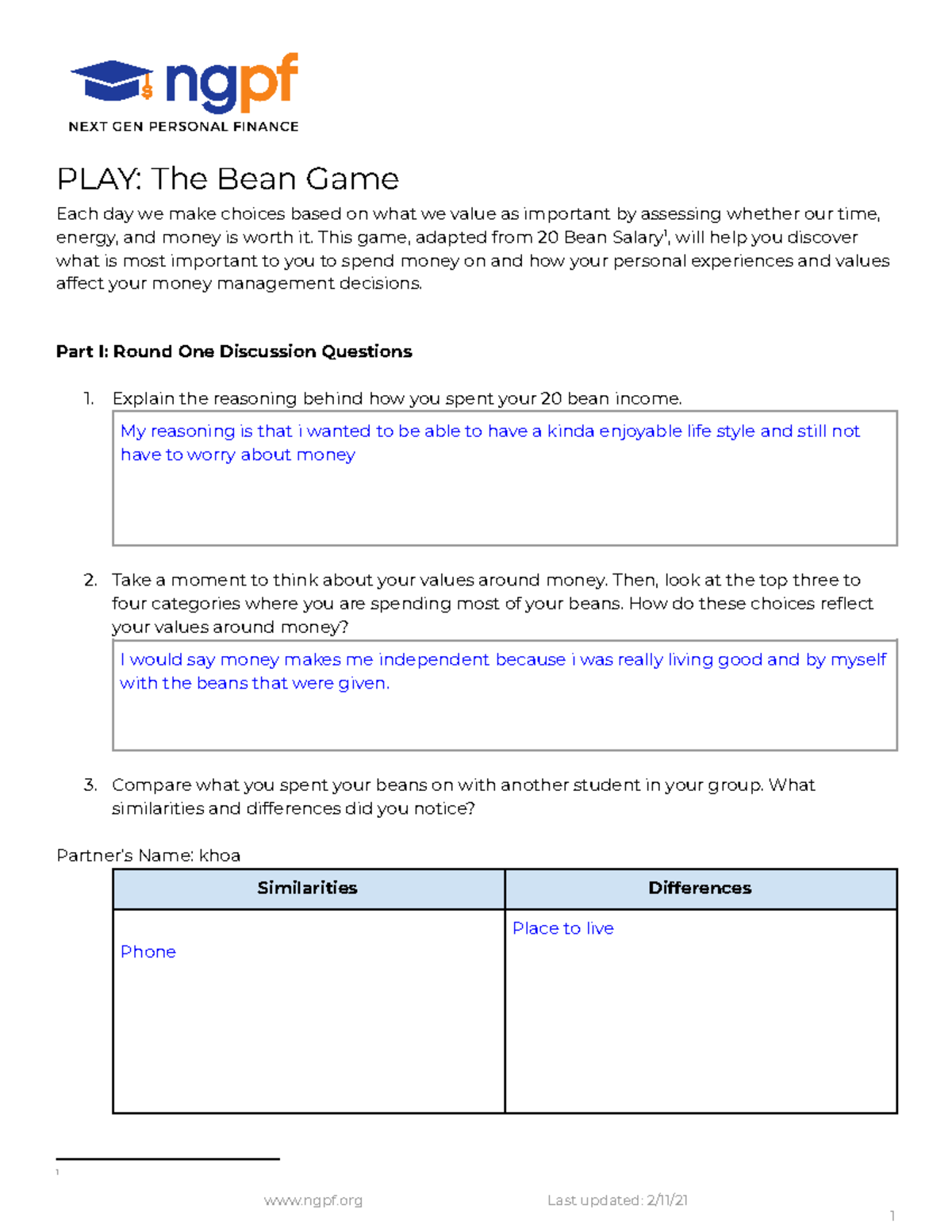 The Bean Game Reflection Questions and Insights - Studocu