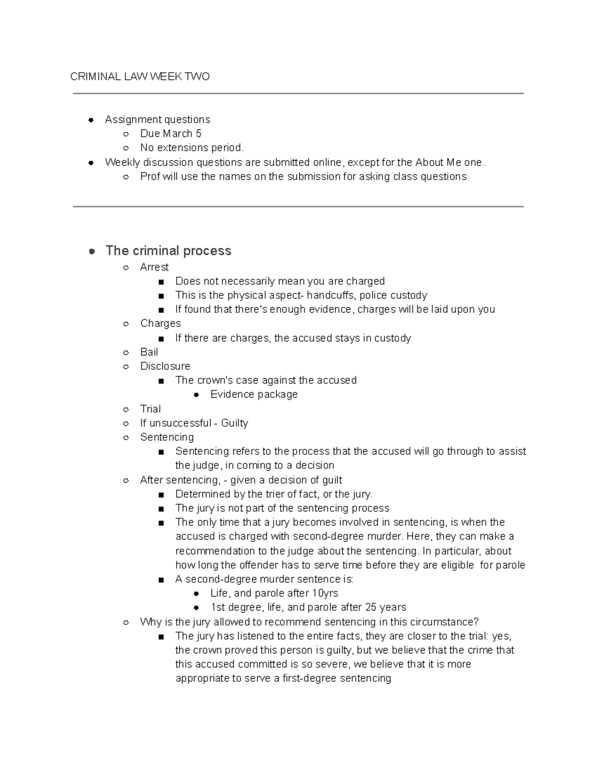 CRIM 101 WEEK 2 - Criminal Law Process and Key Concepts Notes - Studocu