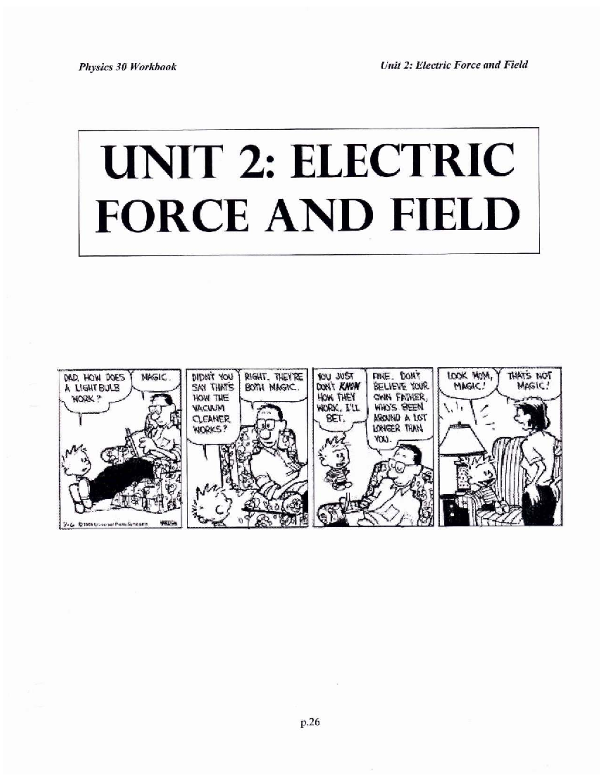 Physics 30 Workbook: Unit 2 - Electric Forces and Fields - Studocu