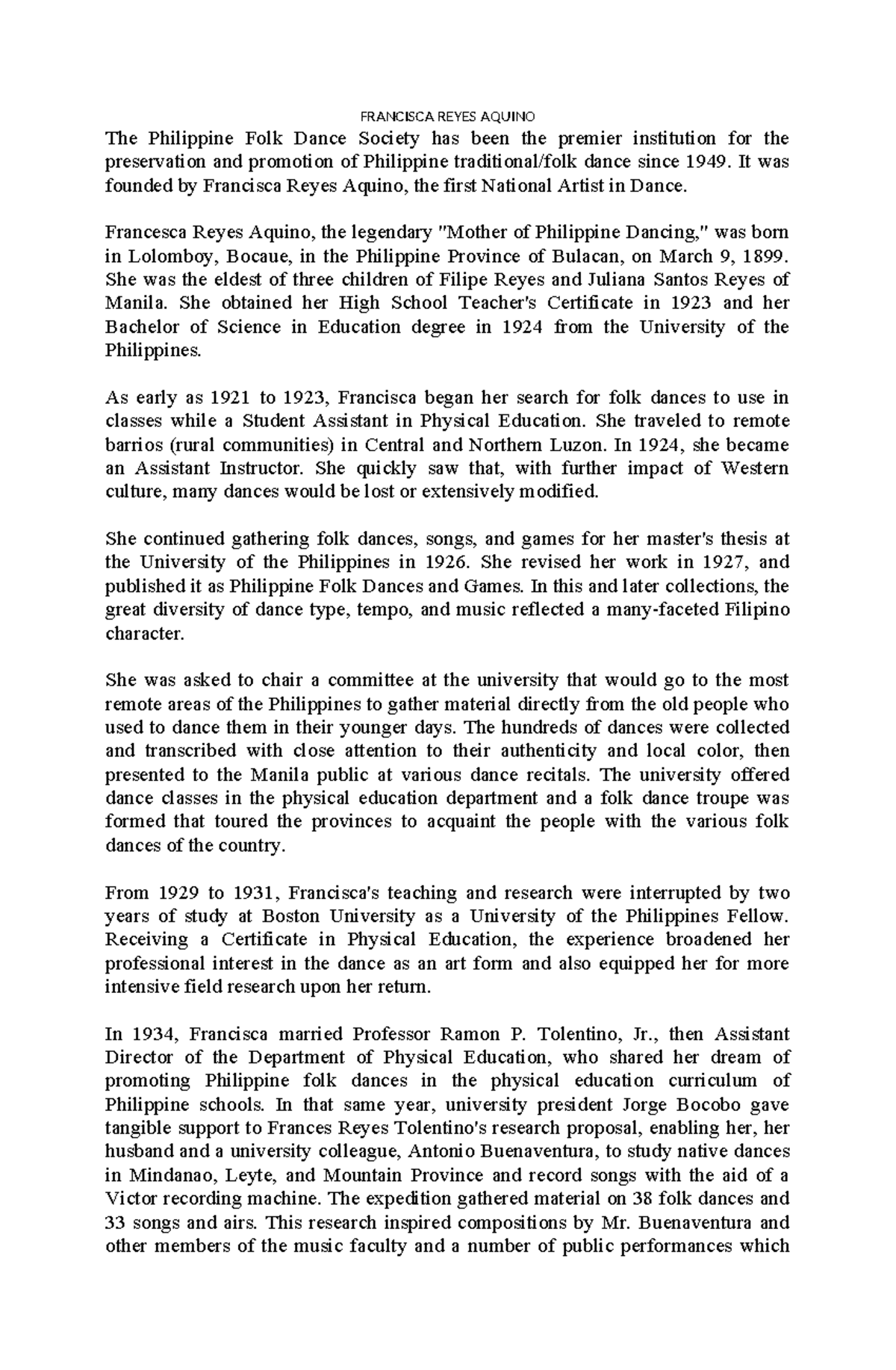 Francisca Reyes Aquino: Pioneer of Philippine Folk Dance Education ...