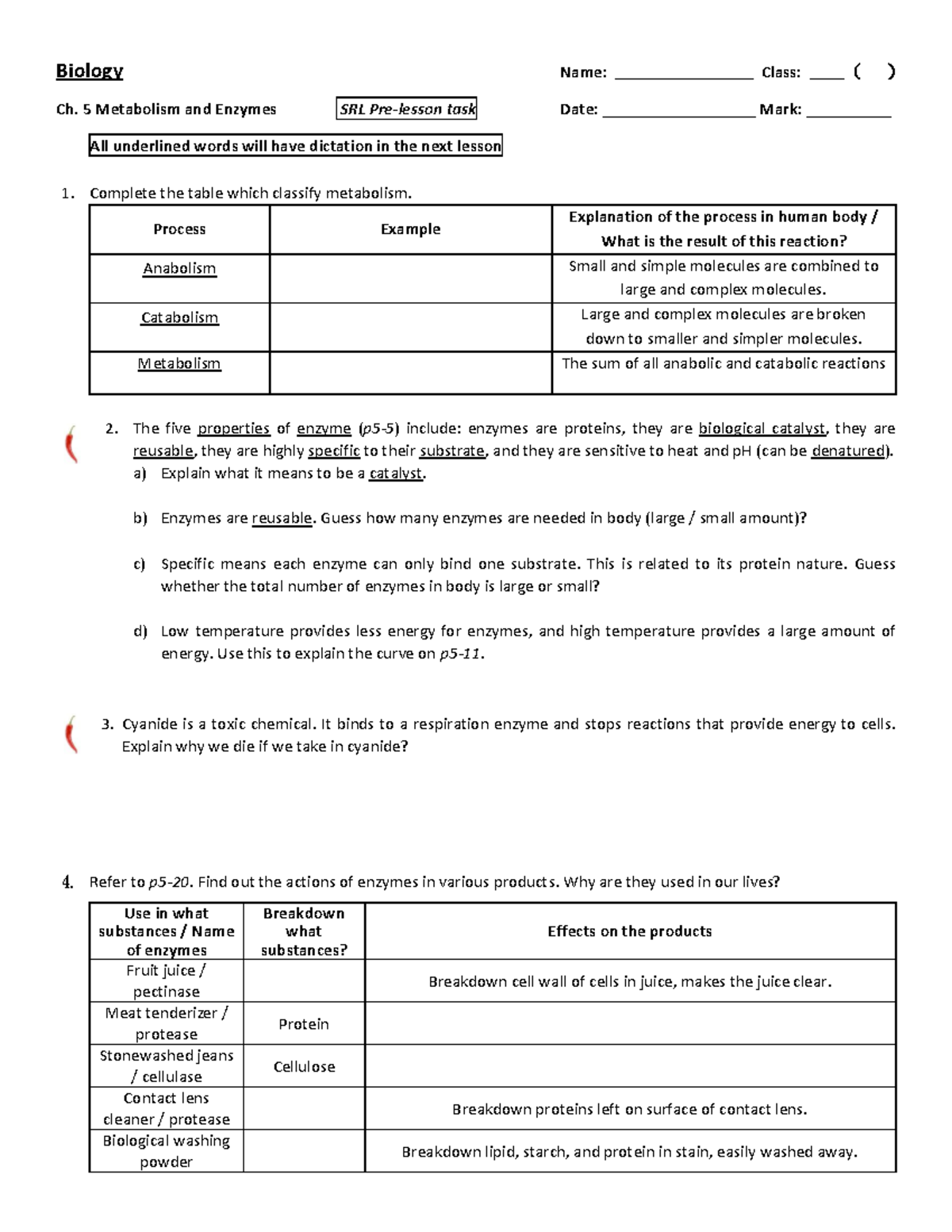 Bio 4 - Ch. 5 Metabolism & Enzymes Study Notes - Studocu