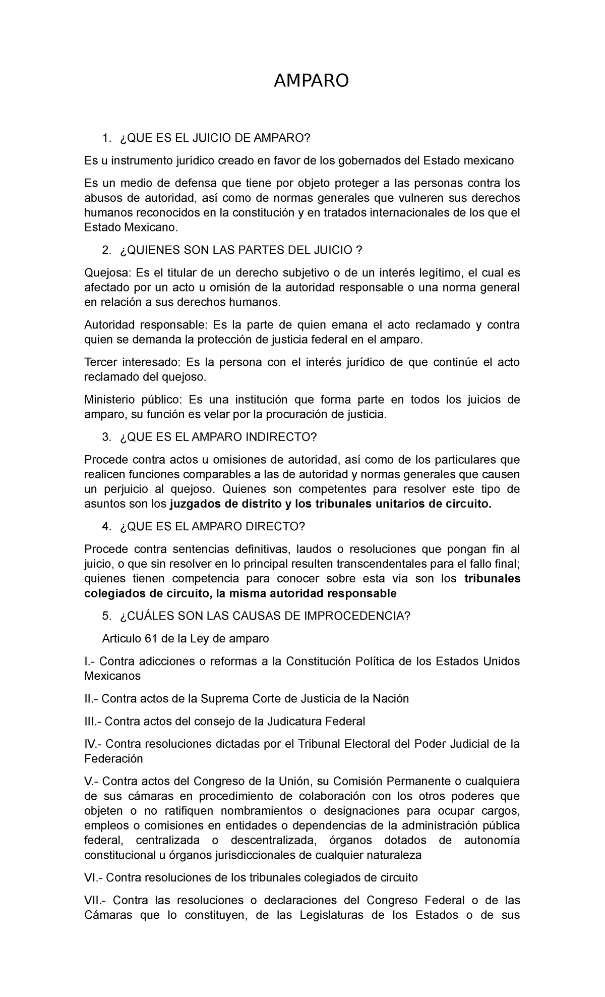 Guía de Amparo Jurídico: Definiciones y Aspectos Claves - Studocu