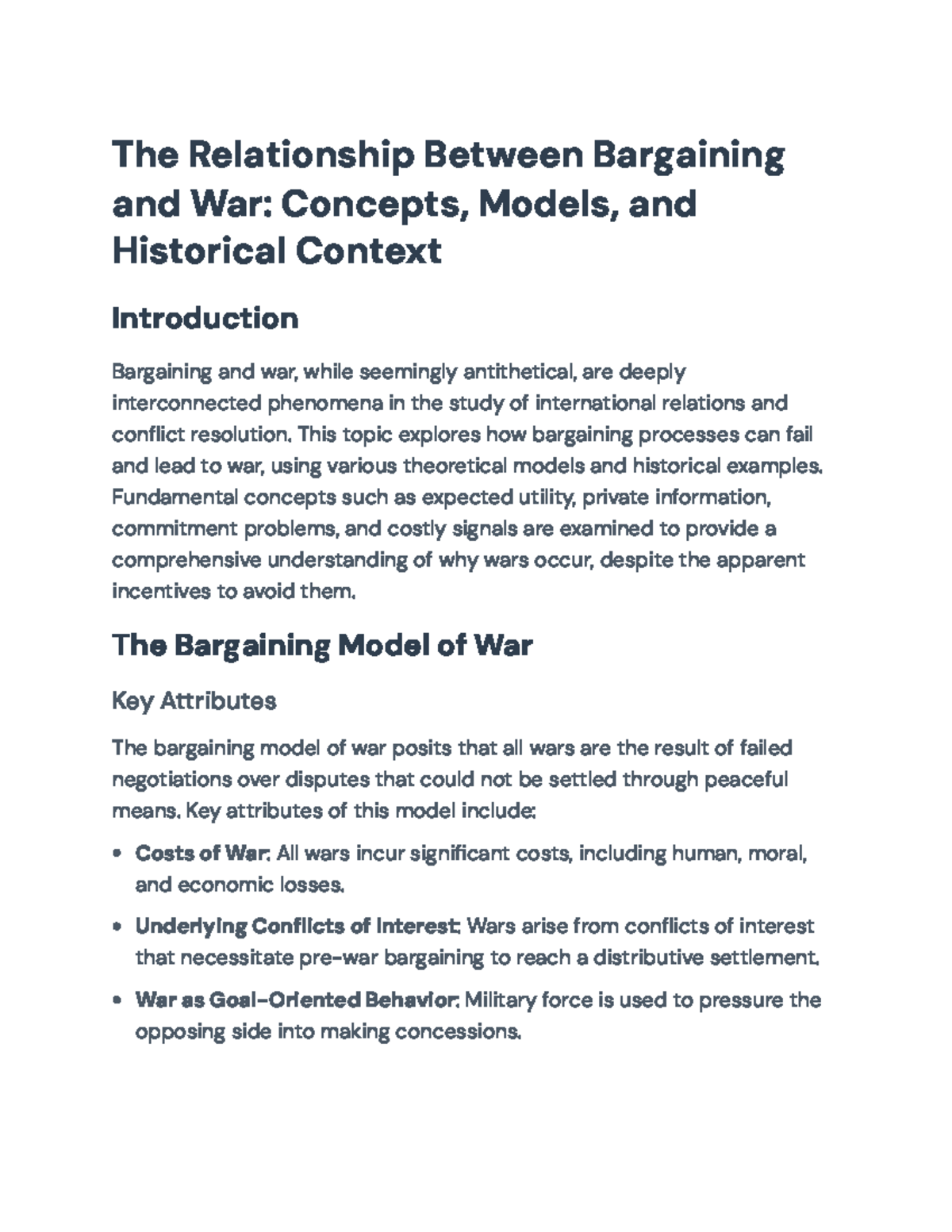 The Bargaining-War Connection: Theoretical Models & Historical Insights ...