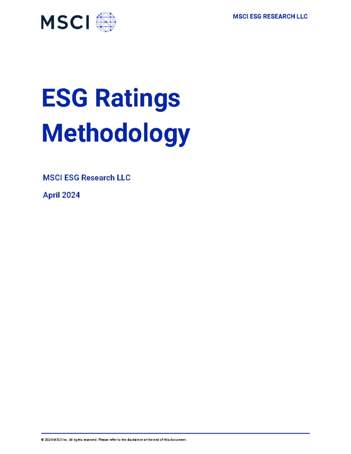 MSCI ESG Ratings Methodology Overview (2024) - Studocu