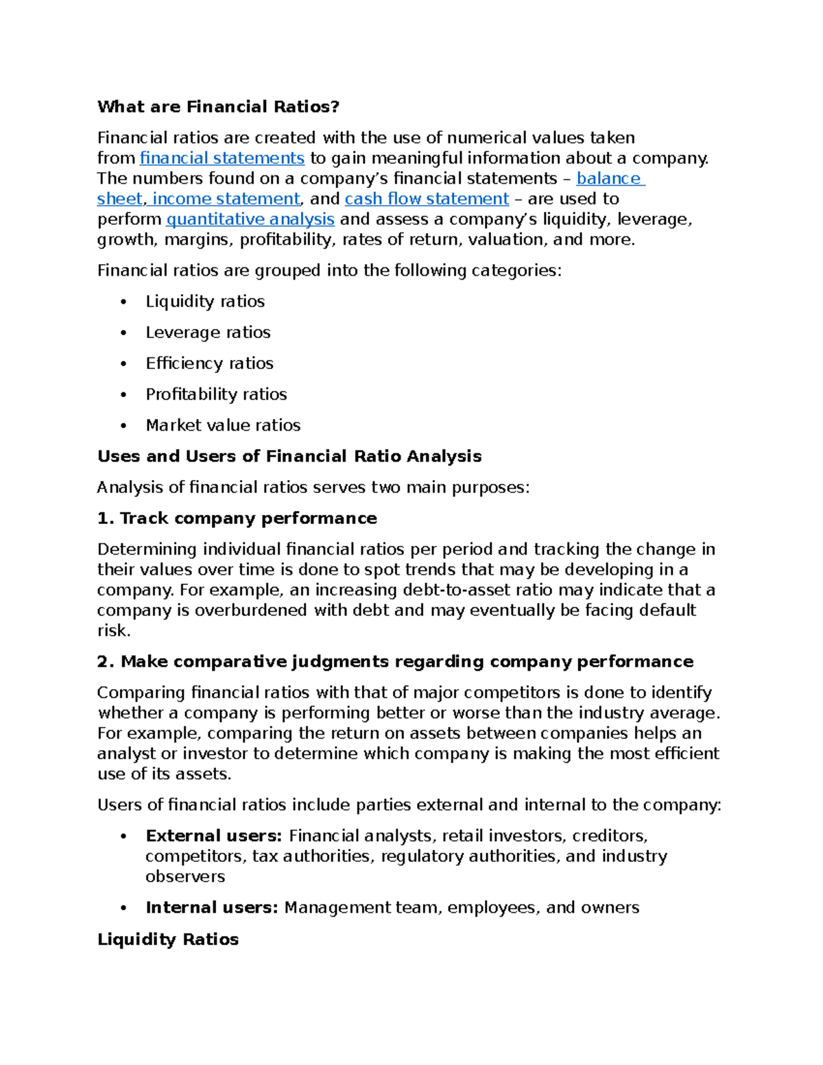 Financial Ratios Overview - 0024.42 - Studocu