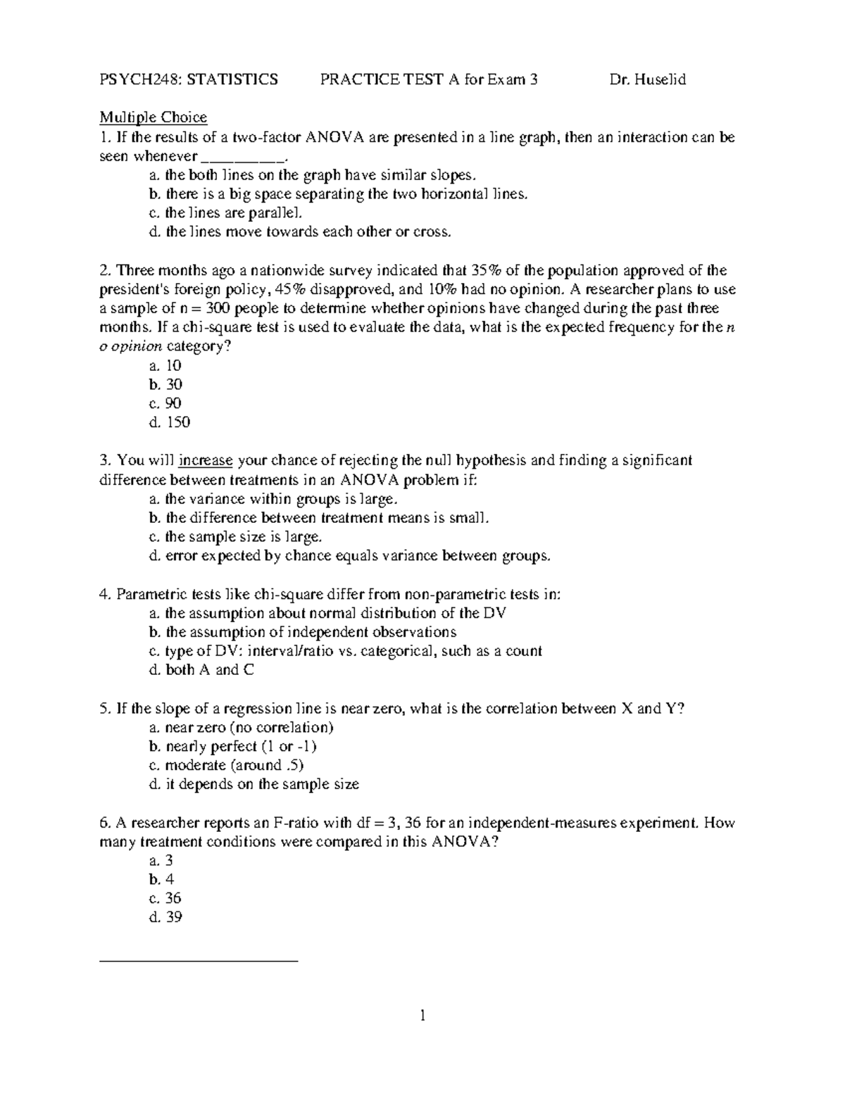 Practice Exam 3 Review for PSYCH248: Statistics Multiple Choice ...