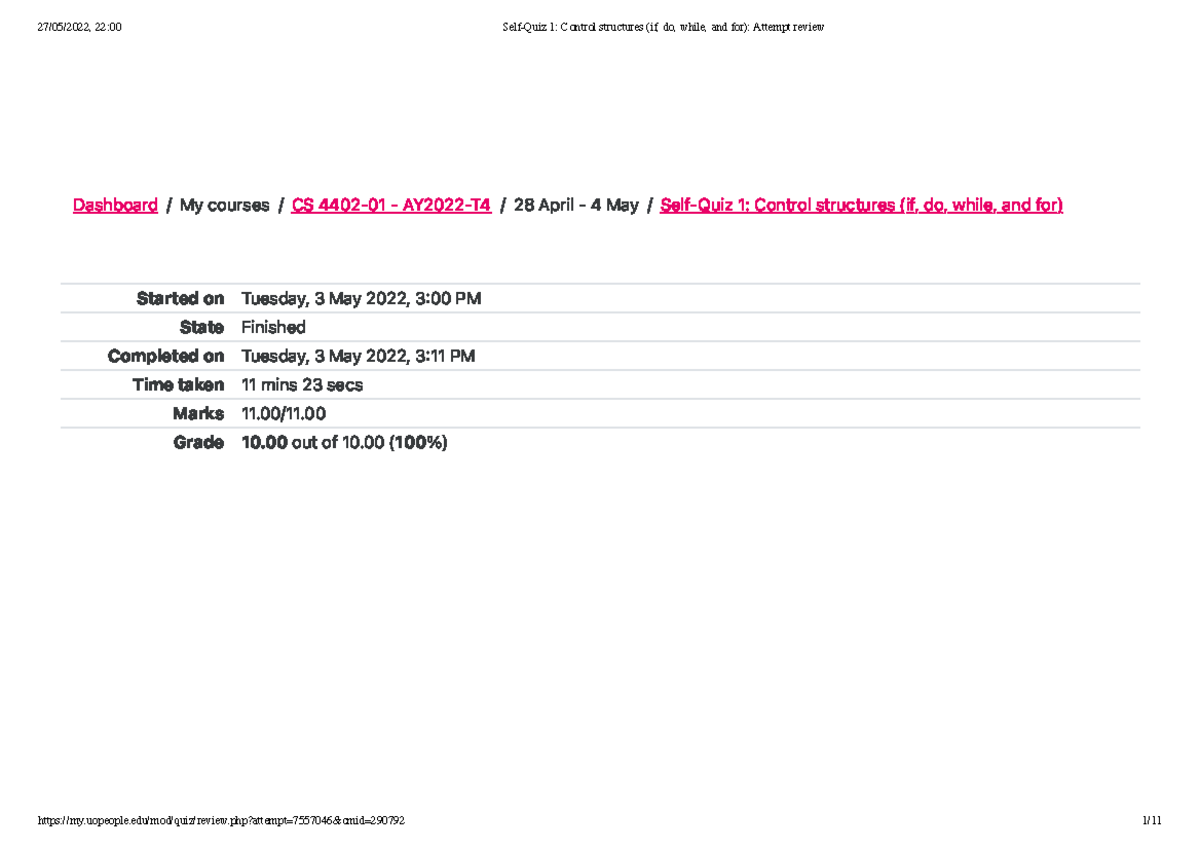 CS 4402-01 Final Exam Self-Quiz 1: Control Structures Review - Studocu