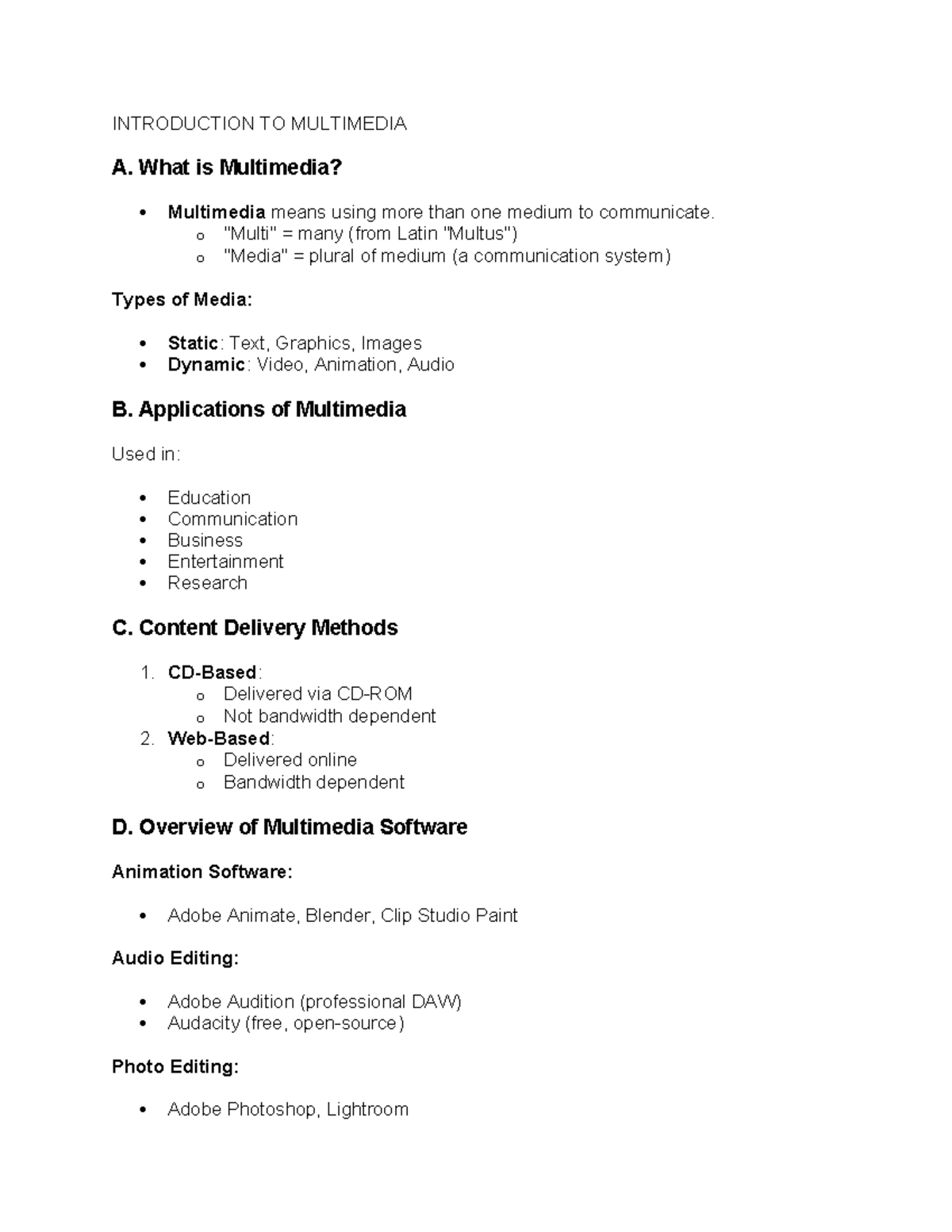 Introduction to Multimedia (Course Code: MULT101) - Key Concepts ...