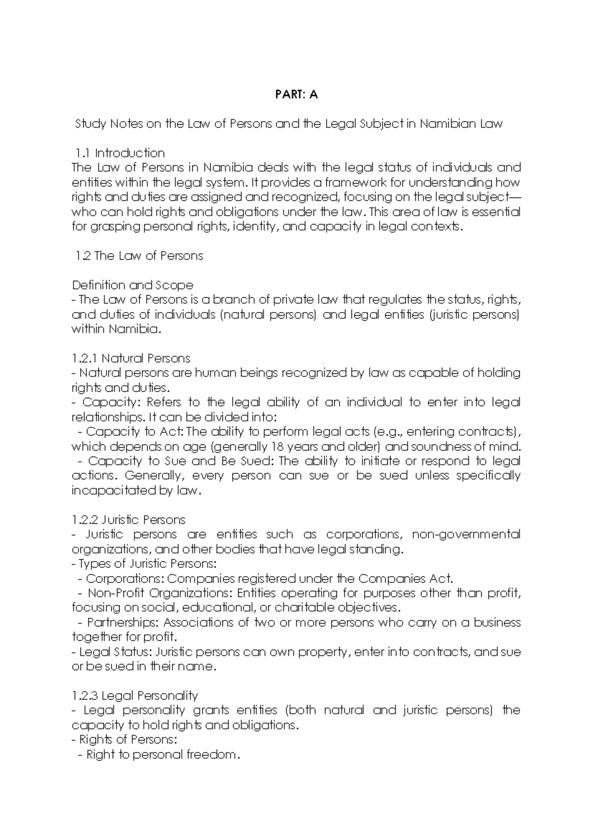 Study Notes on the Law of Persons and Marriage in Namibia (LPM 101 ...
