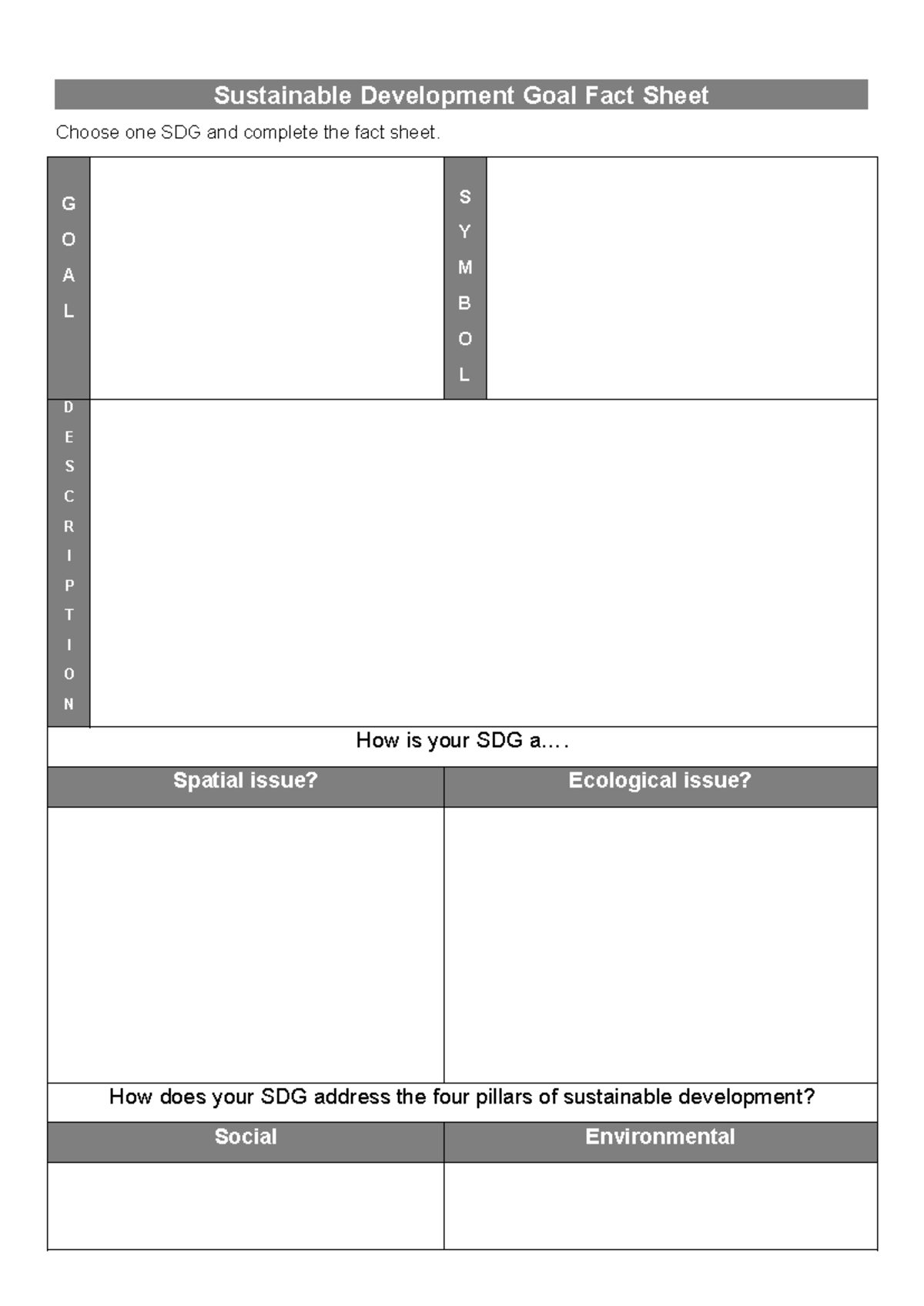 SDG Fact sheet - Sustainable Development Goal Fact Sheet Choose one SDG ...