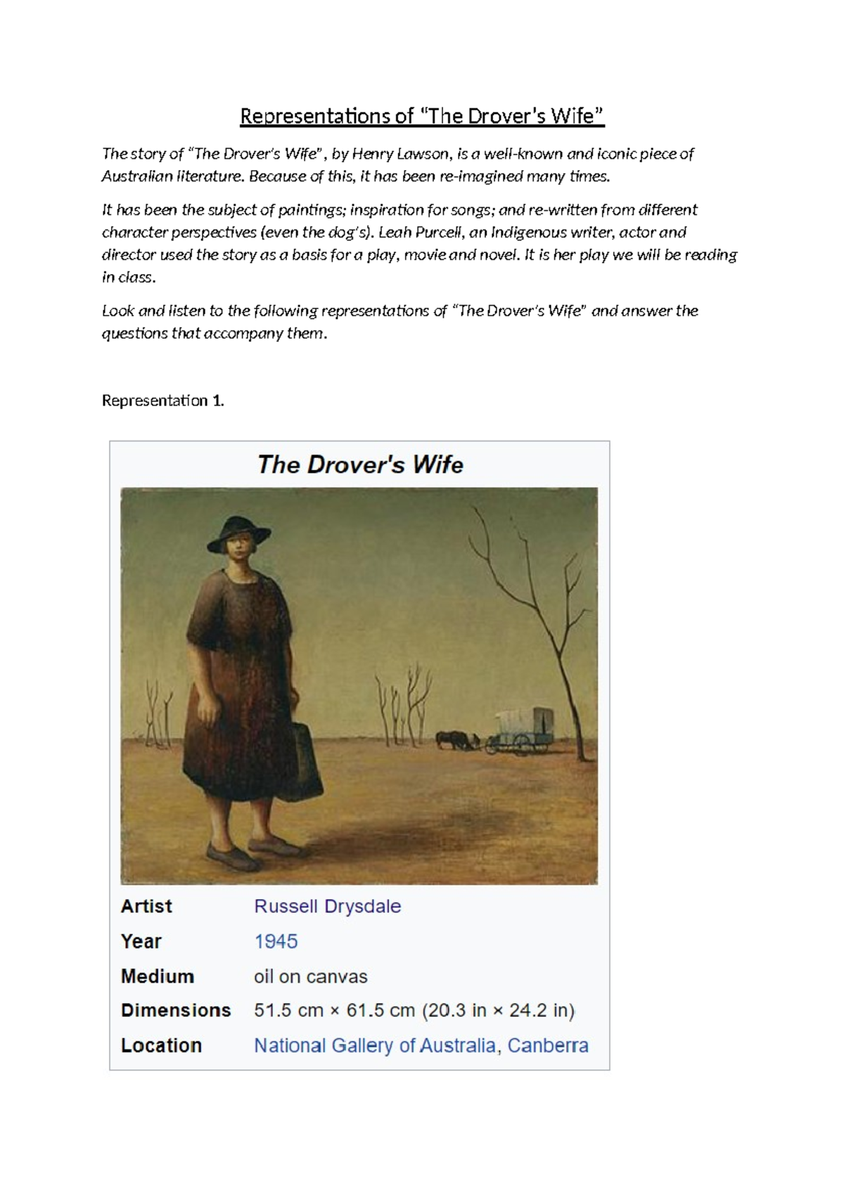 ENG 101: Representations of "The Drover's Wife" in Australian ...