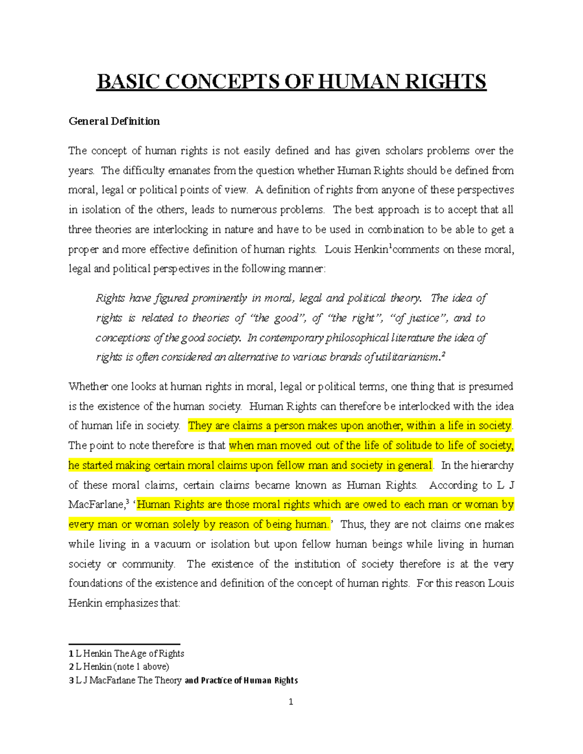 Fundamental Concepts of Human Rights: A Study Overview - Studocu