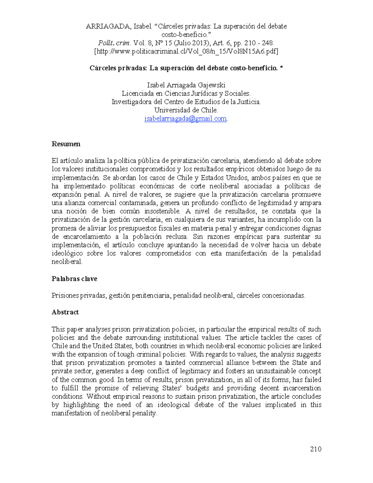 Cárceles Privadas: Análisis Crítico de la Privatización en Chile y EE ...