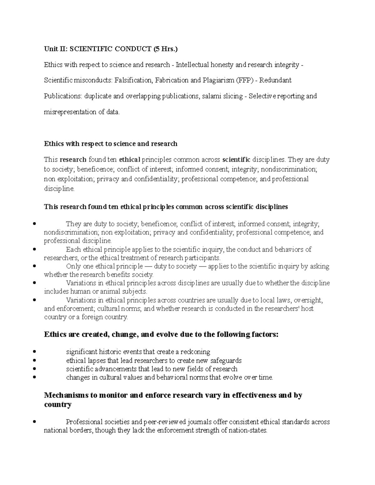 UNIT-2 - notes - Unit II: SCIENTIFIC CONDUCT (5 Hrs.) Ethics with ...