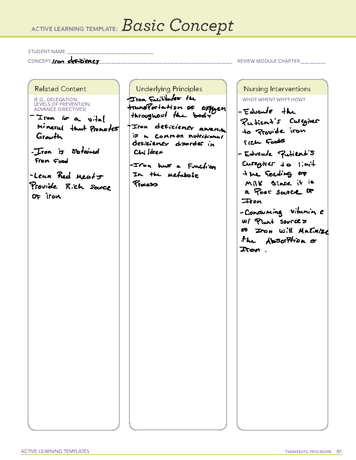 ATI Coursework: Iron Deficiency - Active Learning Templates & Nursing ...