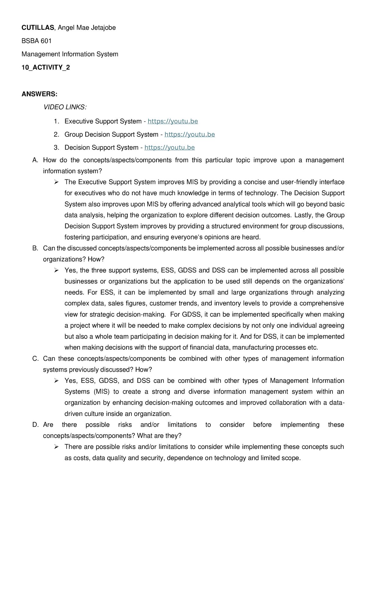 BSBA 601 Midterm Study Notes: Executive Support & Decision Systems ...