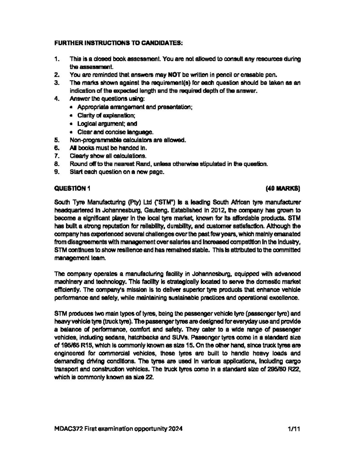 1st Opp - NWU MDAC372 Paper 2024t opp paper - FURTHER INSTRUCTIONS TO ...