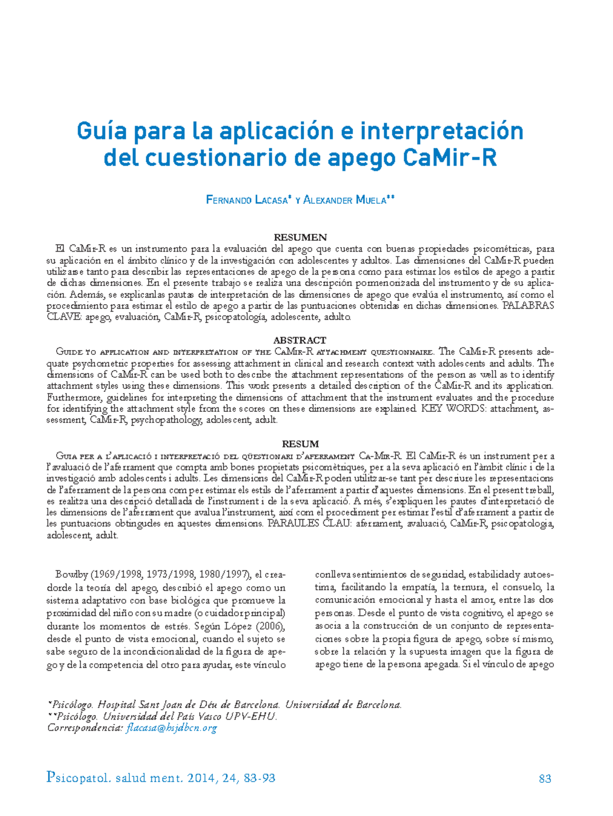 Guía para la Aplicación e Interpretación del Cuestionario CaMir-R - Studocu