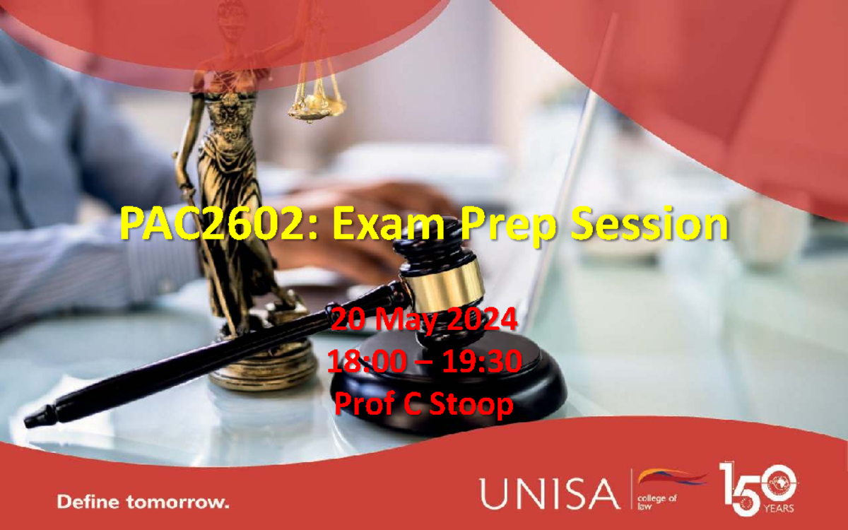 PAC2602: Exam Prep Session for May/June 2025 with Prof C Stoop - Studocu