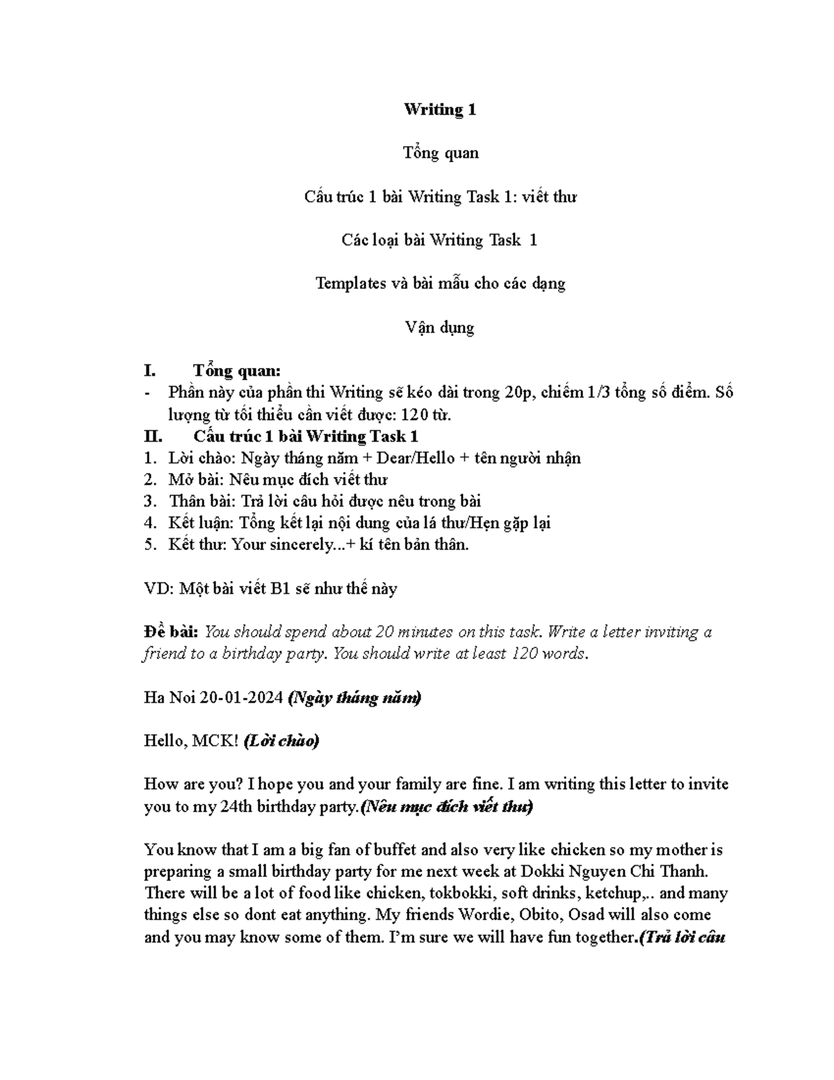 Form Viết Thư - VSTEP Writing Task 1 Preparation Guide - Studocu
