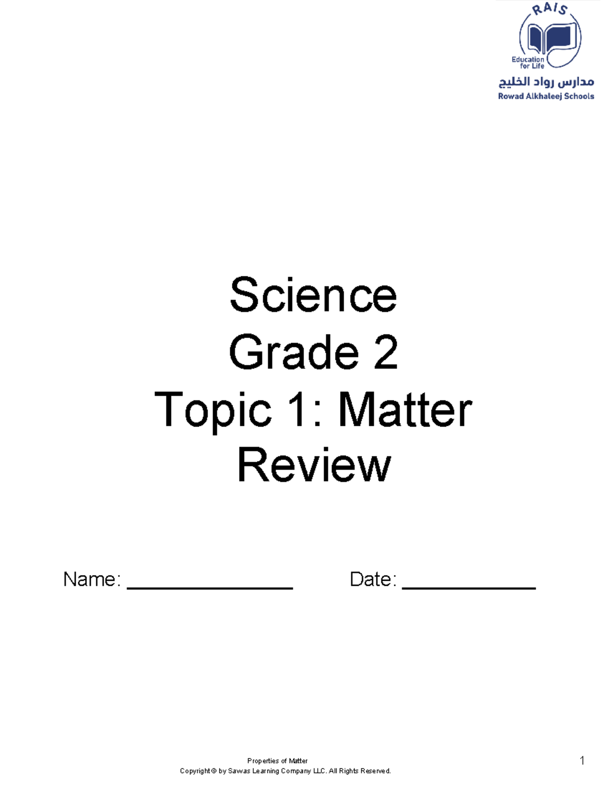 Science Grade 2 Topic 1: Matter Properties Review - Studocu