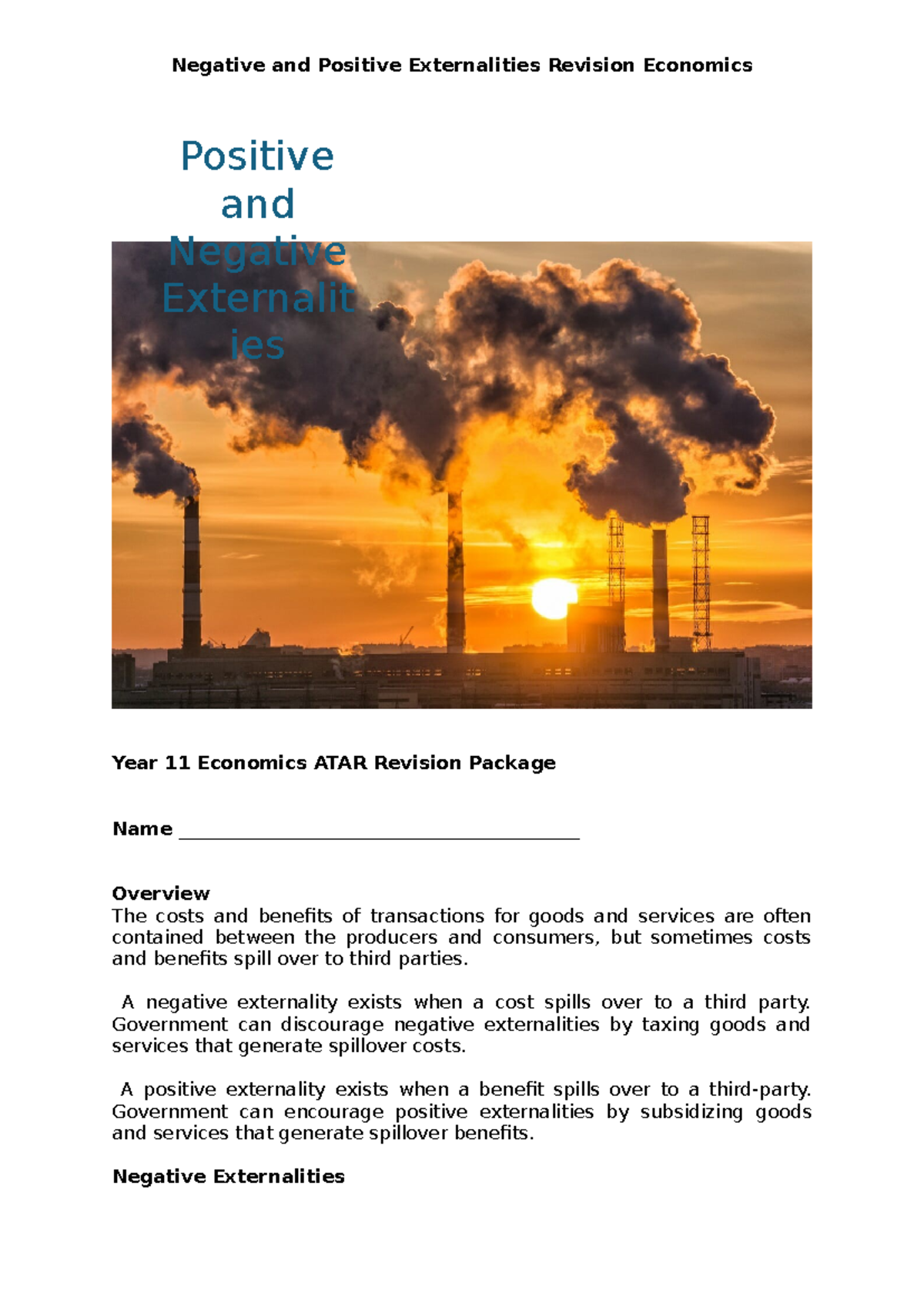 Year 11 Economics Revision (Externalities) - Year 11 Economics ATAR ...