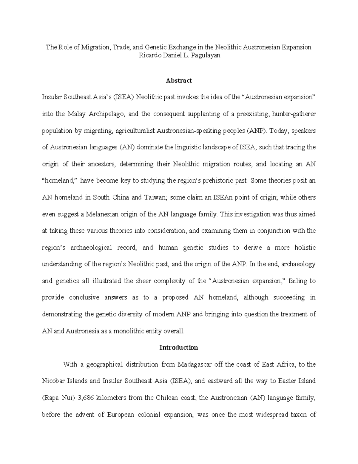 The Neolithic Austronesian Expansion: Migration, Trade, and Genetics ...