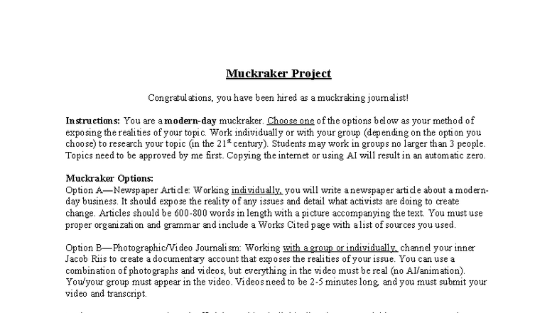 Muckraker Project: Exposing Modern Issues Through Journalism - Studocu