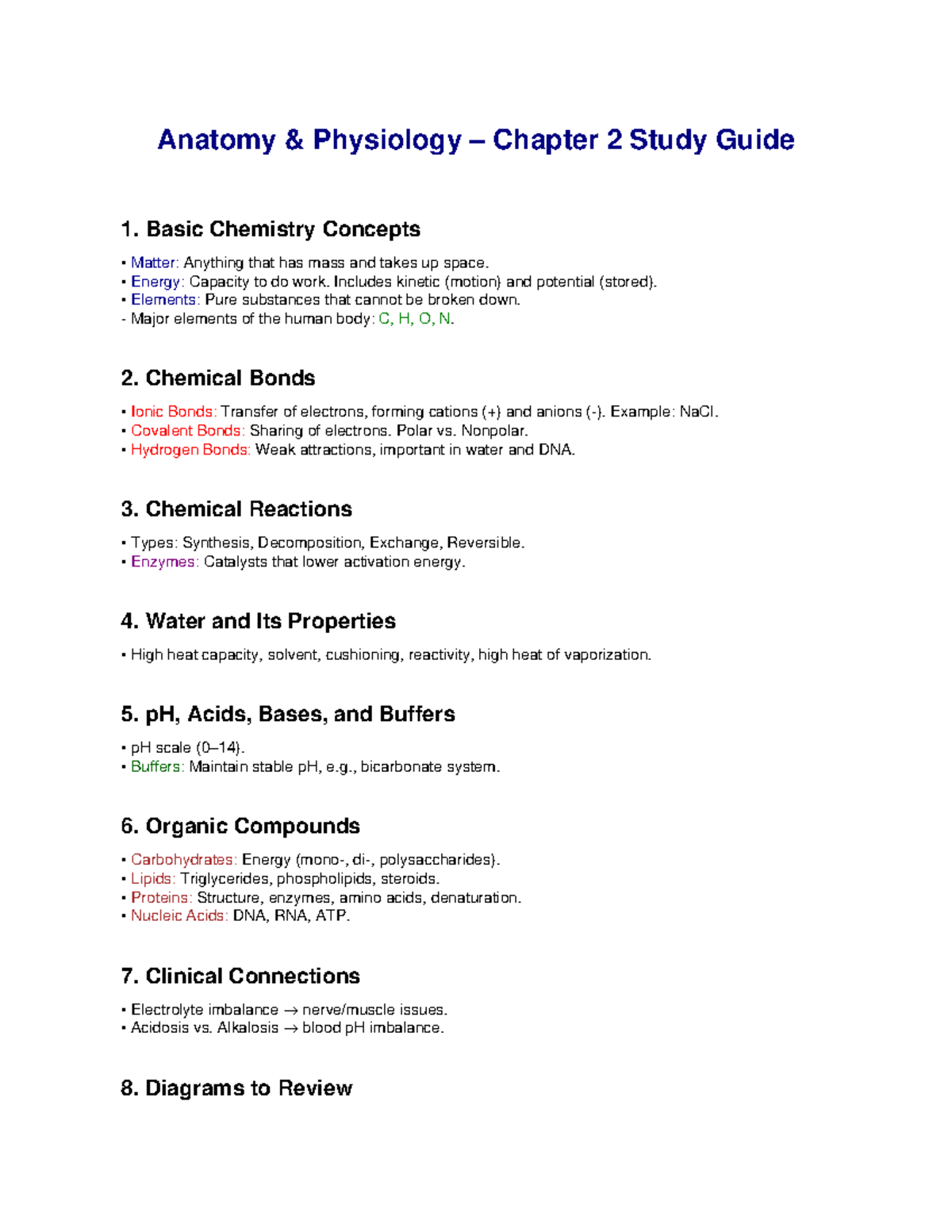 A&P Chapter 2 Study Guide: Basic Chemistry Concepts and Clinical ...