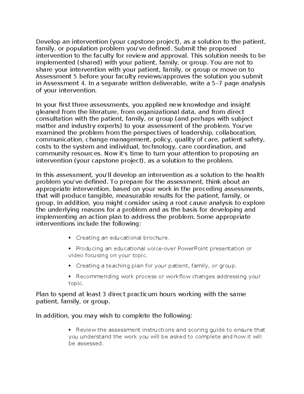 NURS-FPX4900 Capstone Project: Developing a Patient-Centered Intervention - Studocu