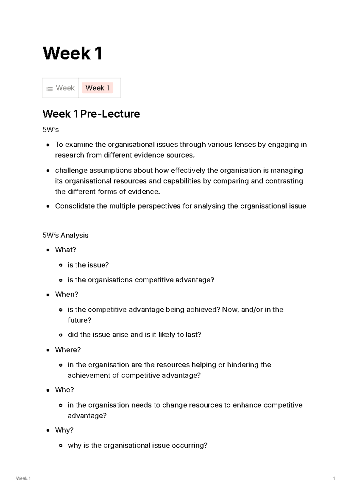 COMM1170 Week 1 Notes - Week 1 Week Week 1 Week 1 Pre-Lecture 5Wʼs To ...