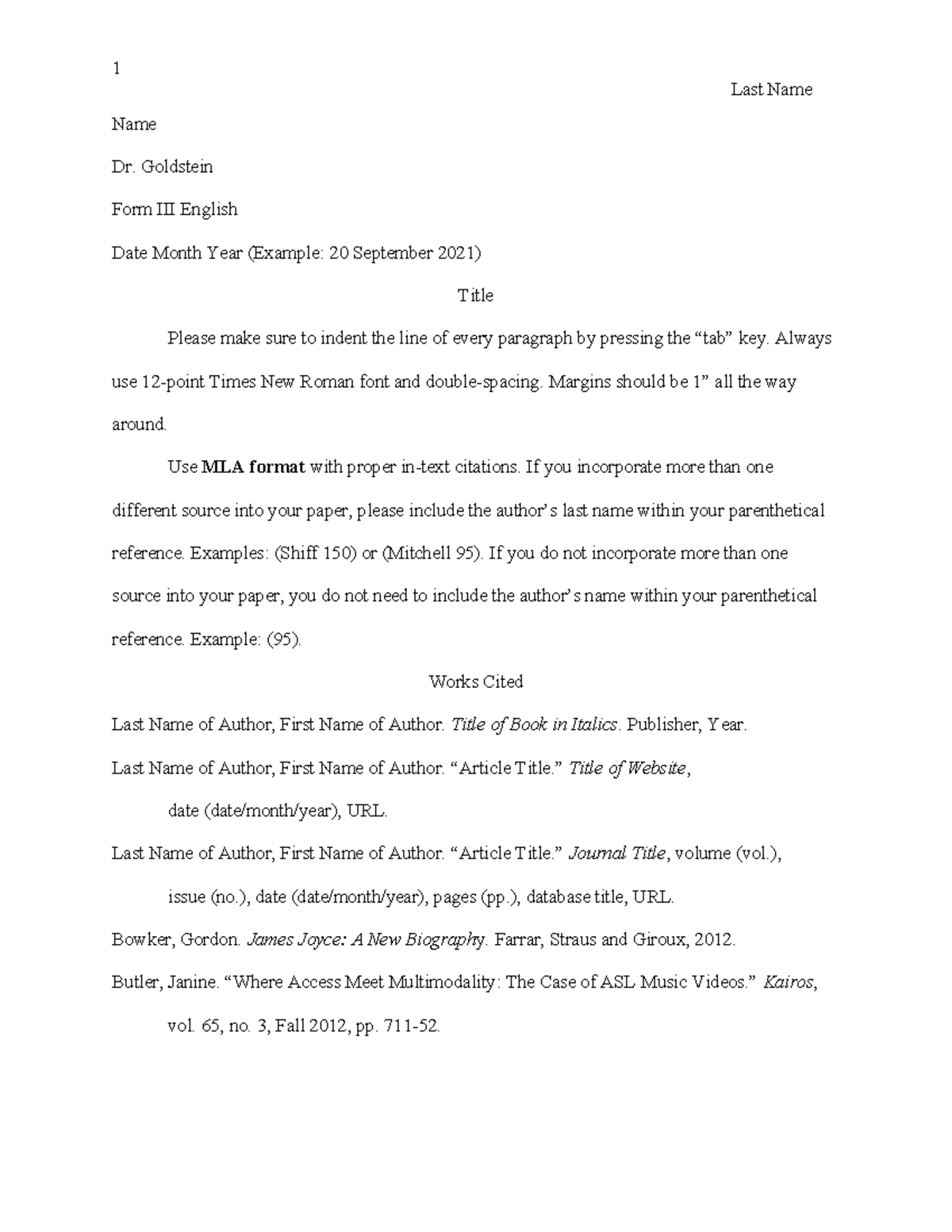 MLA Formatting Template Guide for English III - Studocu