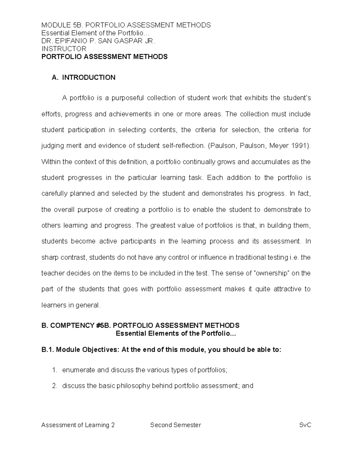 Module 5B - Portfolio Assessment Methods in Assessment of Learning 2 ...