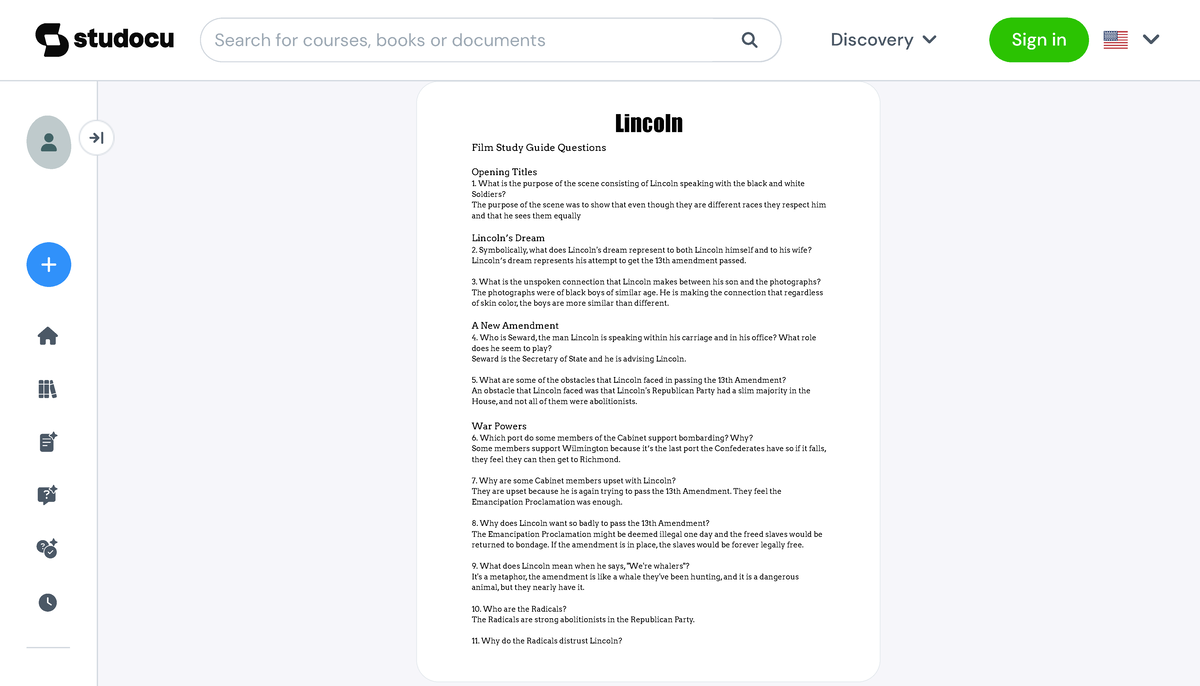 Lincoln Film Study Guide Questions (Course Code: FILM101) - Studocu