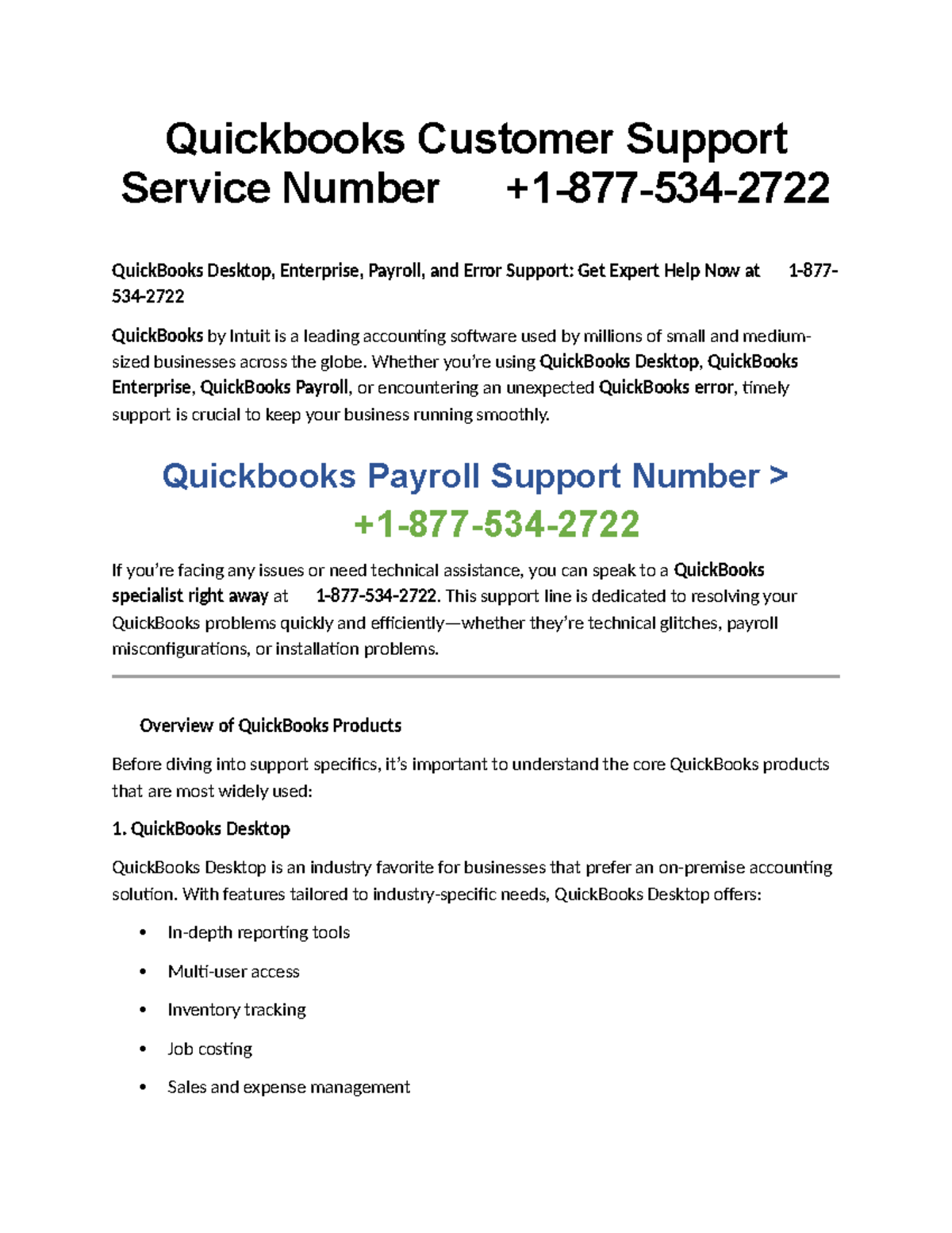 QuickBooks Error Support: Contact Info for Desktop, Payroll ...