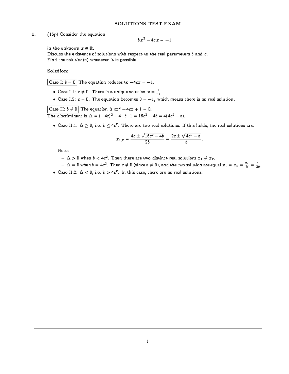 Math EBE Test Exam 1 Solutions: Existence of Solutions & Derivatives ...
