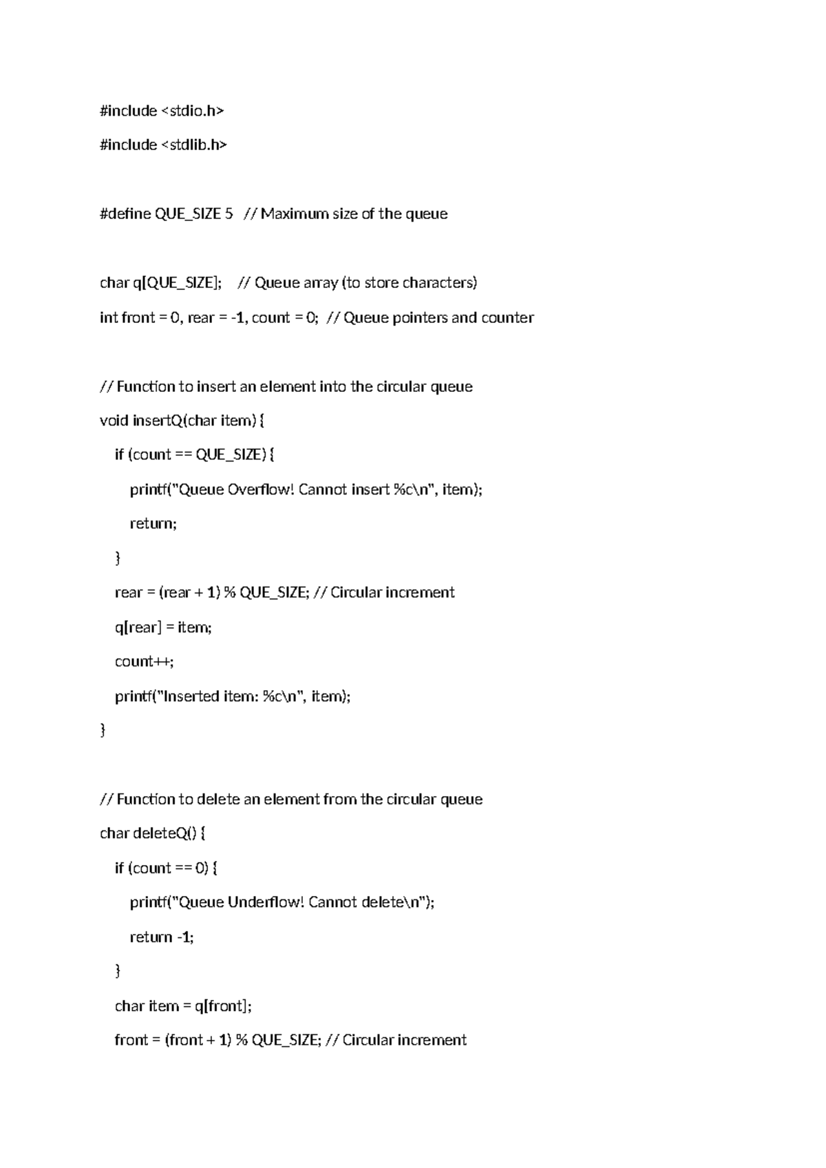 Program 6 - Lab Manual: Circular Queue Implementation - Studocu