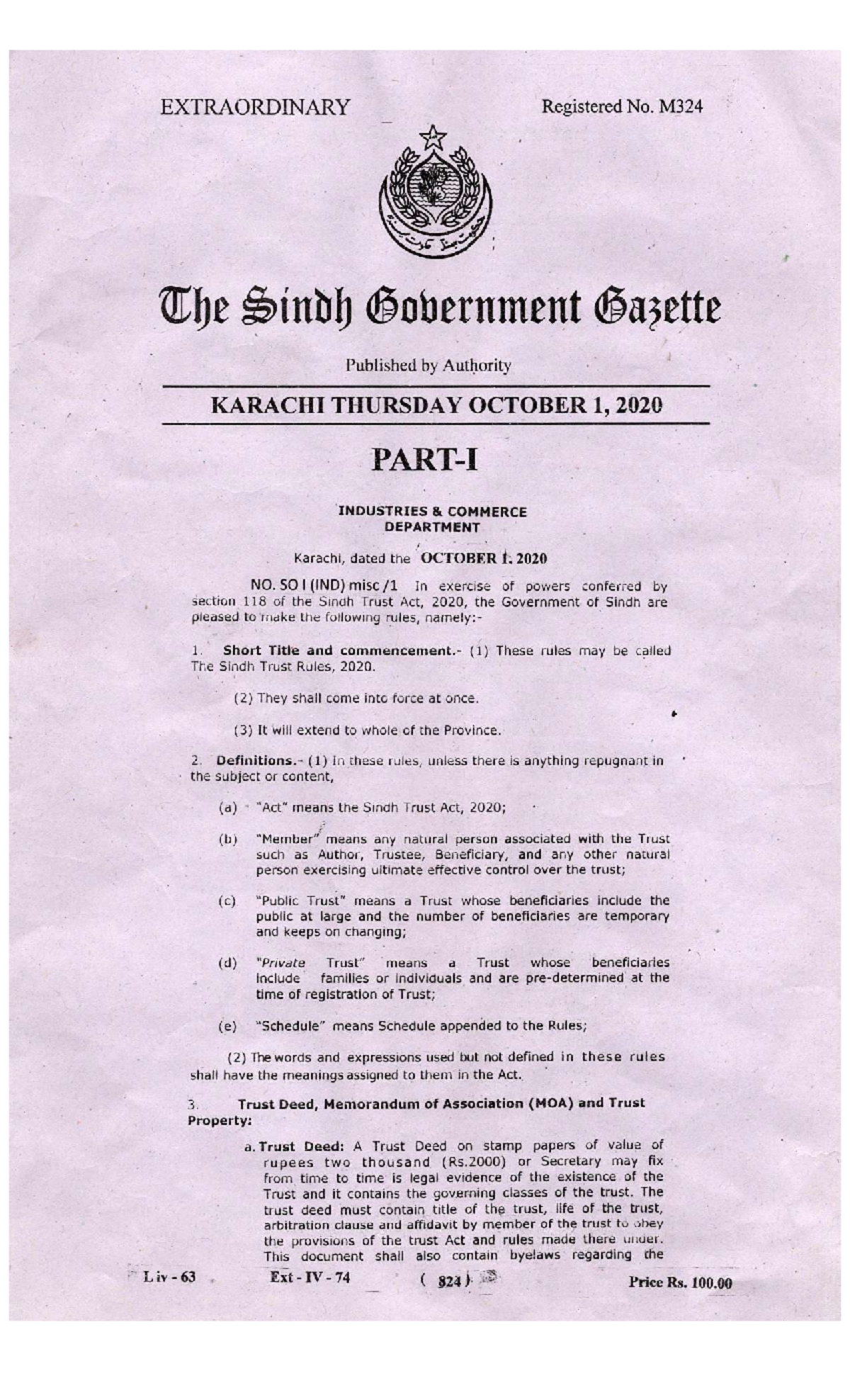 Sindh Trust Rules 2020: Comprehensive Overview and Guidelines - Studocu