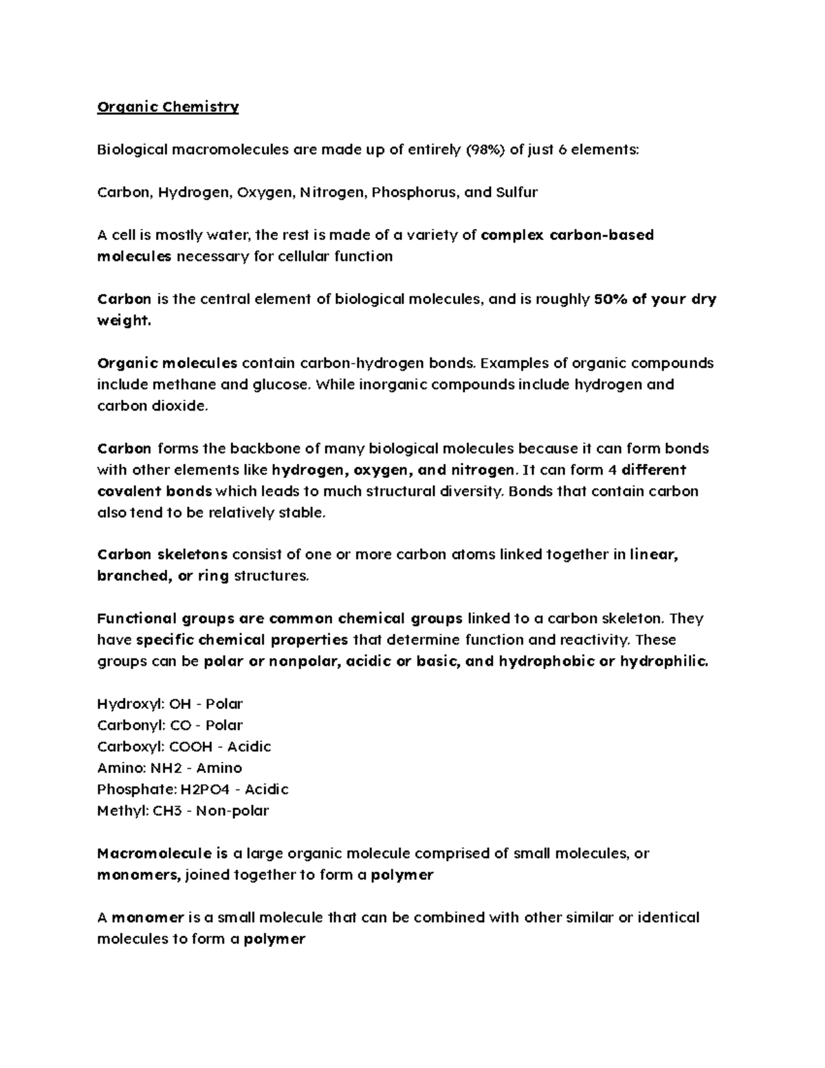 Bio 003 - Study Notes on Macromolecules & Biological Molecules - Studocu