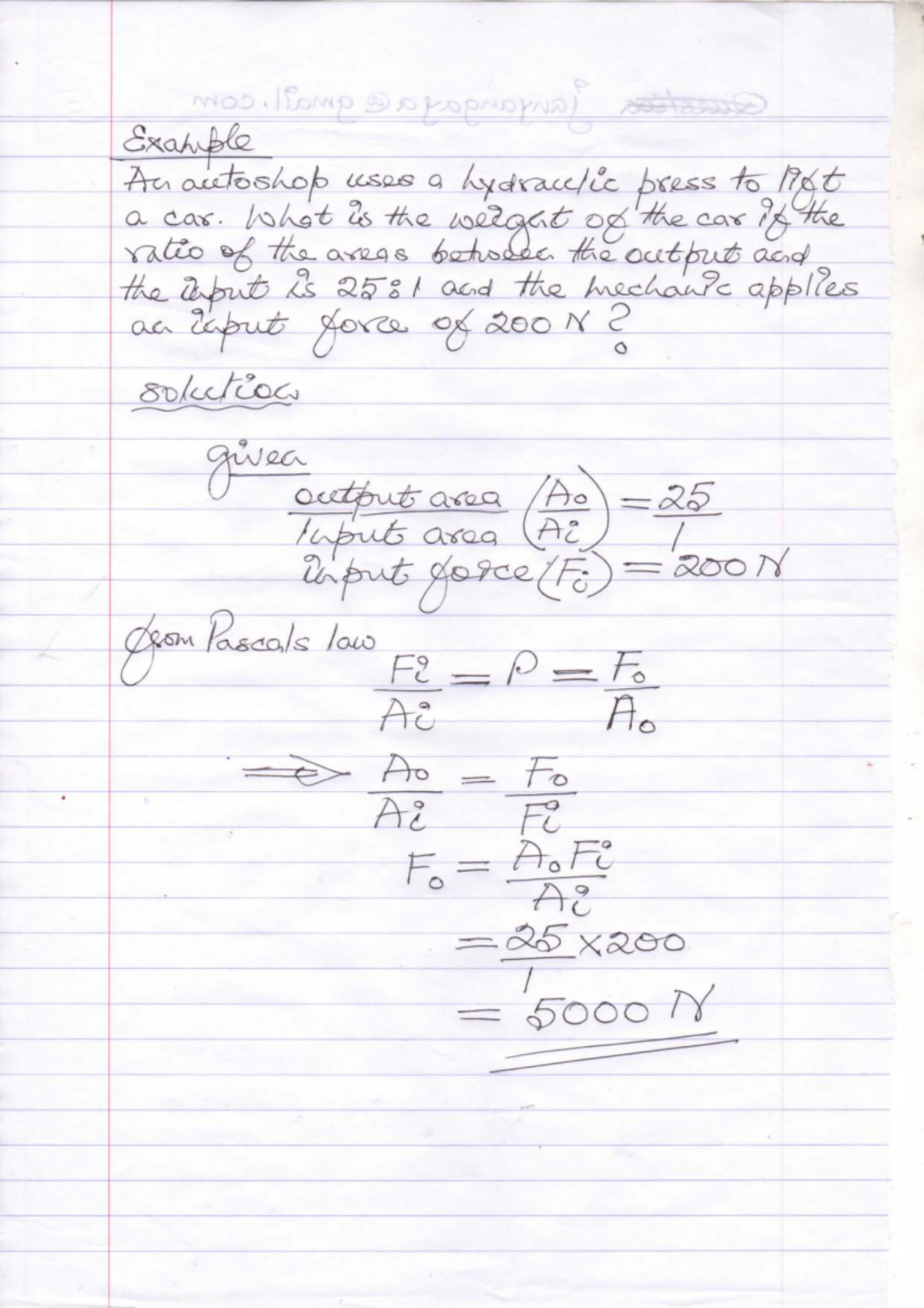Hydraulics Example 317: Car Weight Calculation Using Pascal's Law - Studocu