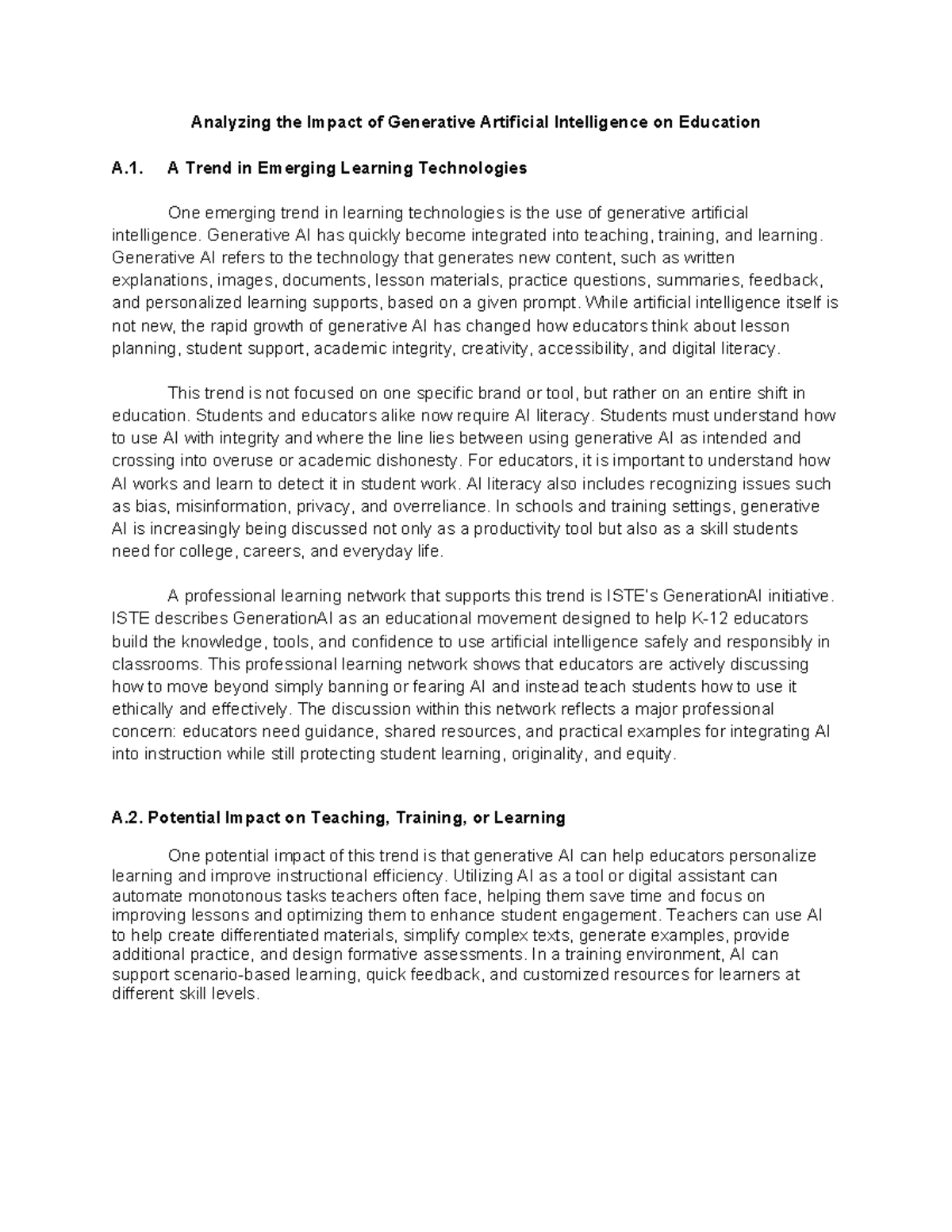 D294 SNM1 Task 1 - The Role of Generative AI in Education - Studocu