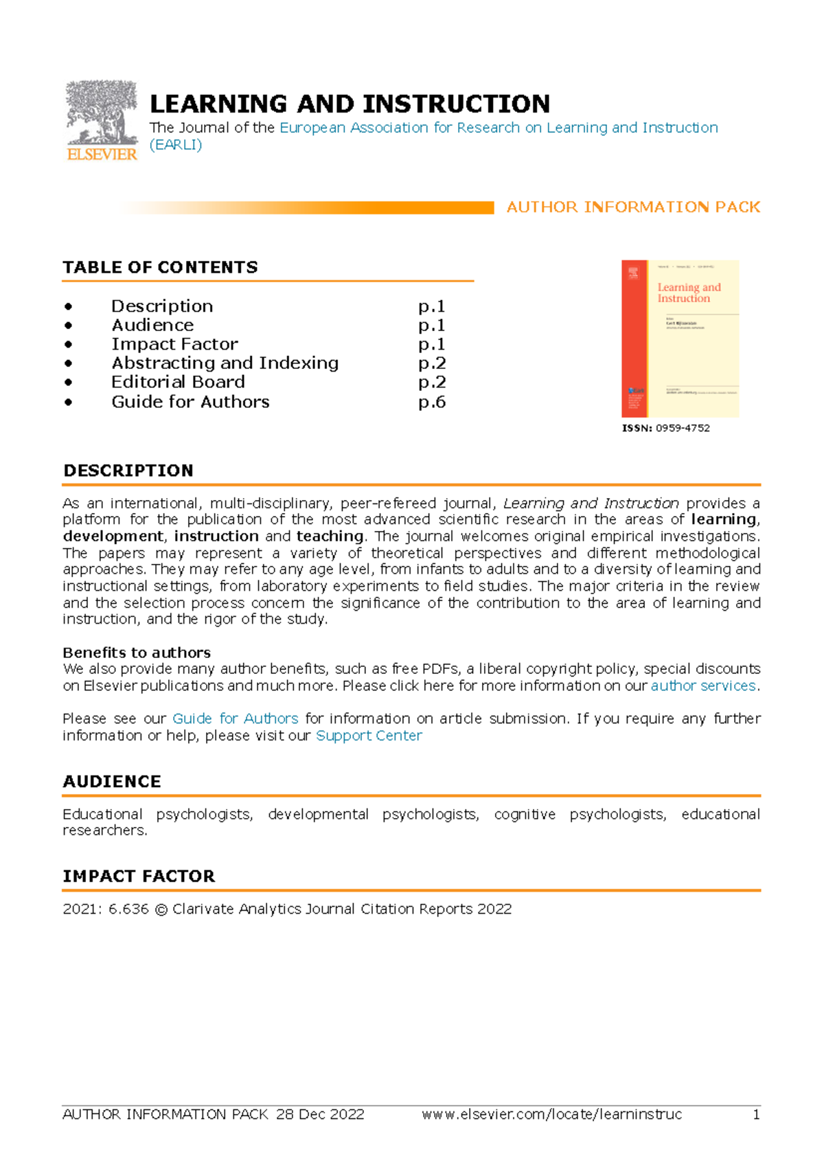 Elsevier Author Guides - LEARNING AND INSTRUCTION The Journal of the ...