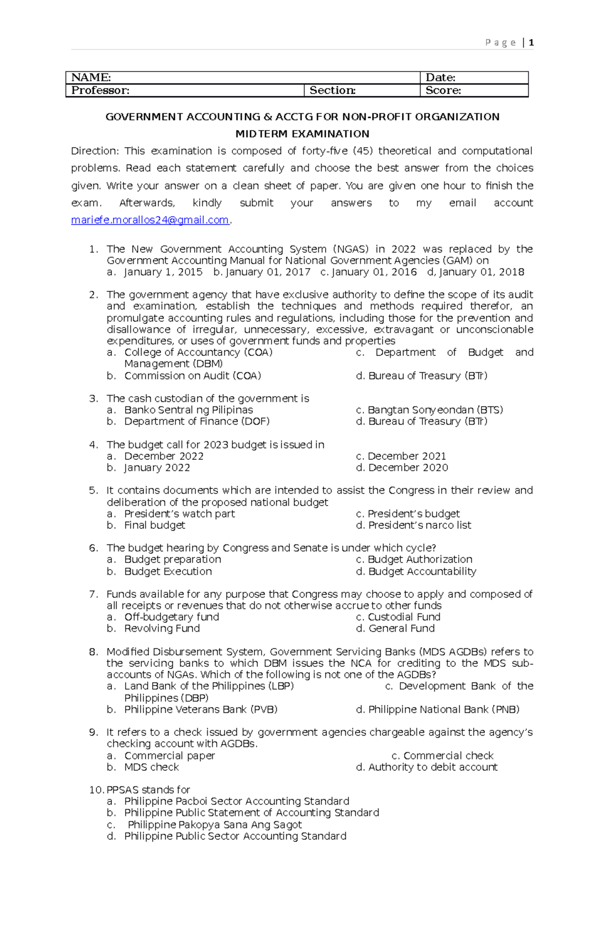GOV ACC & ACCTG for Non-Profit Org: Midterm Exam Review Notes - Studocu