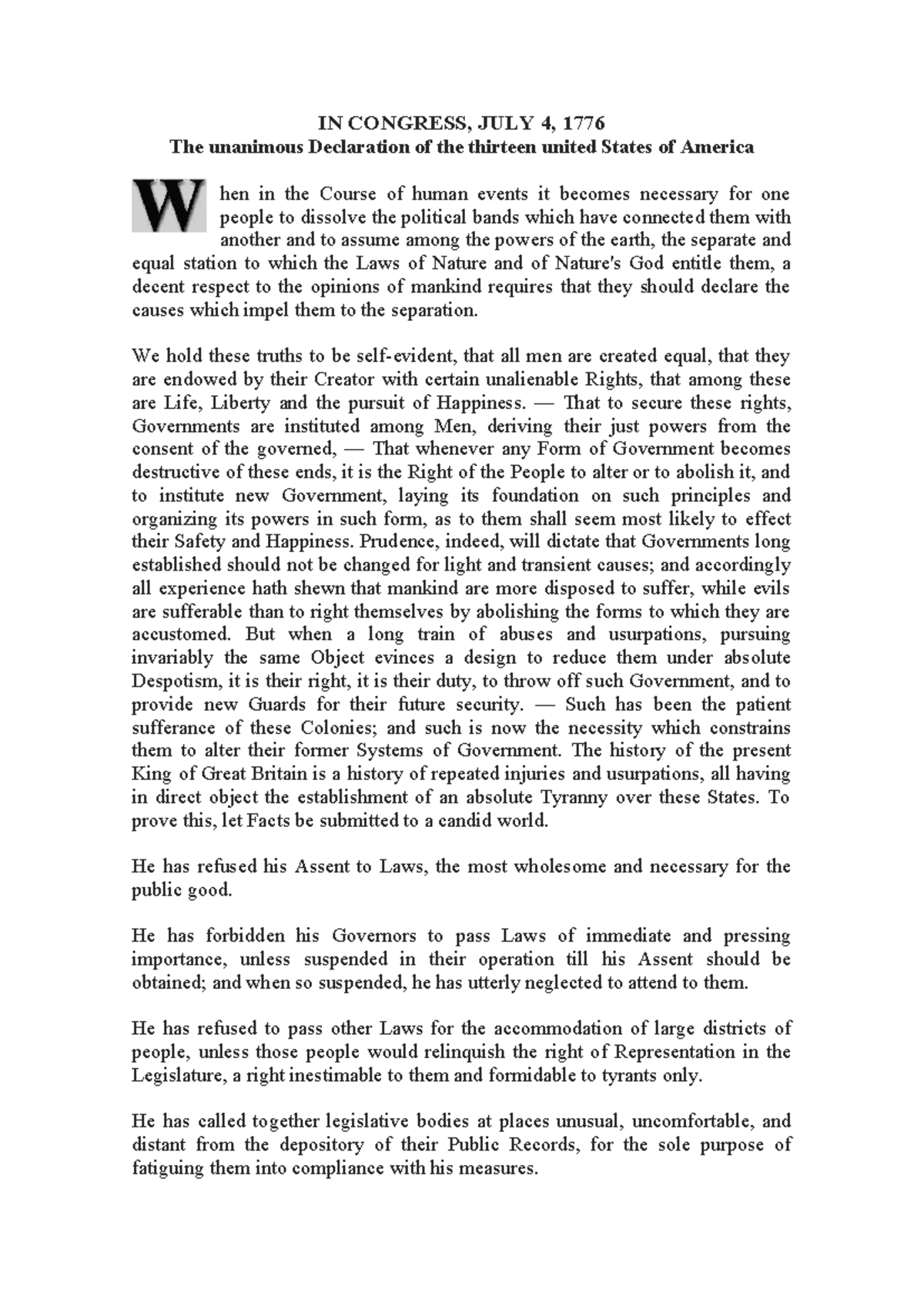 USA Declaration of Independence: A Historical Overview - Studocu