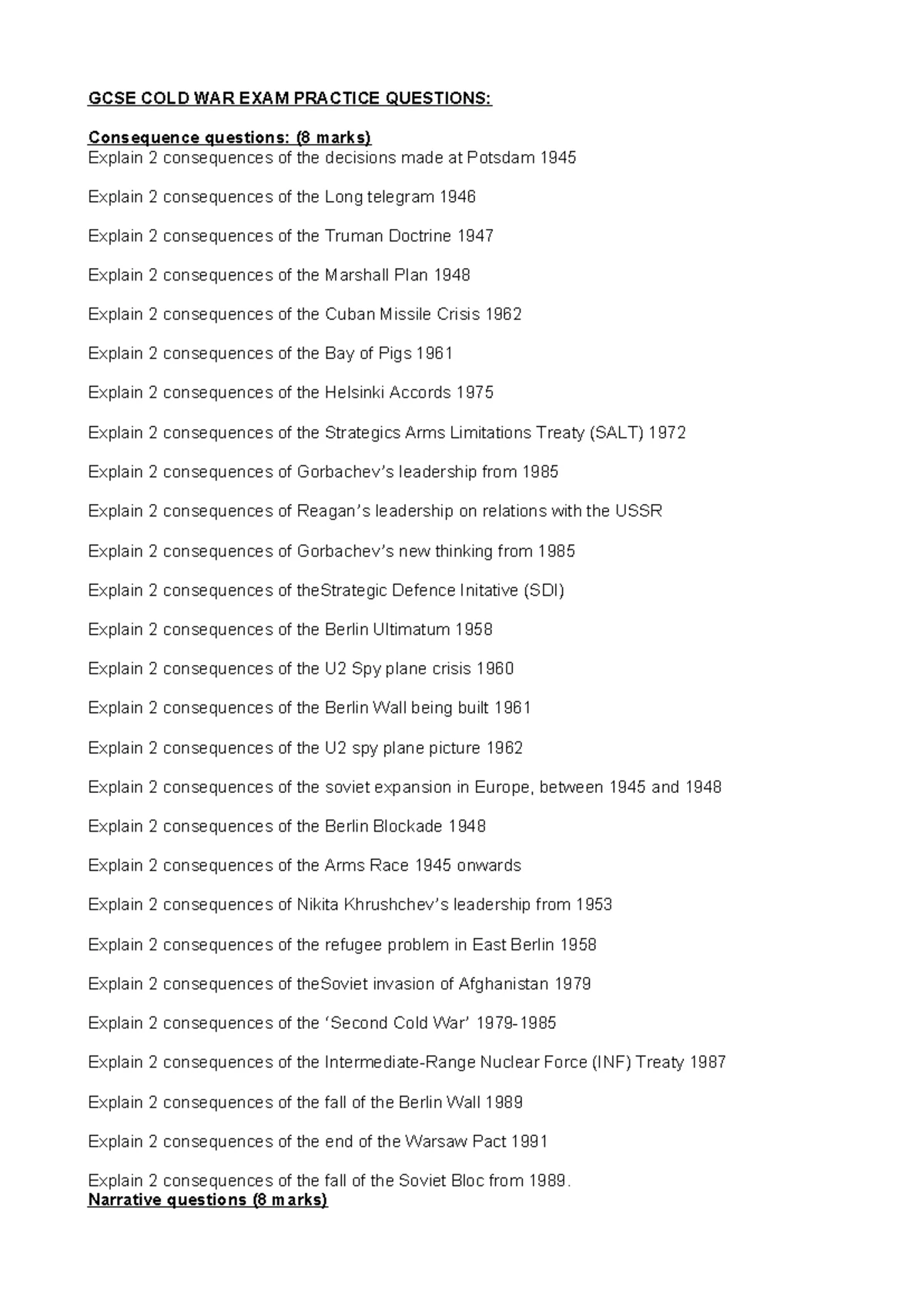 Comprehensive Guide to Cold War Conflicts (1945-1972) for AQA GCSE ...