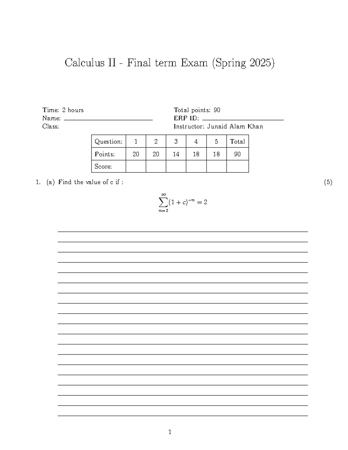 Calculus II Final Exam Review Notes (Spring 2025) - Studocu