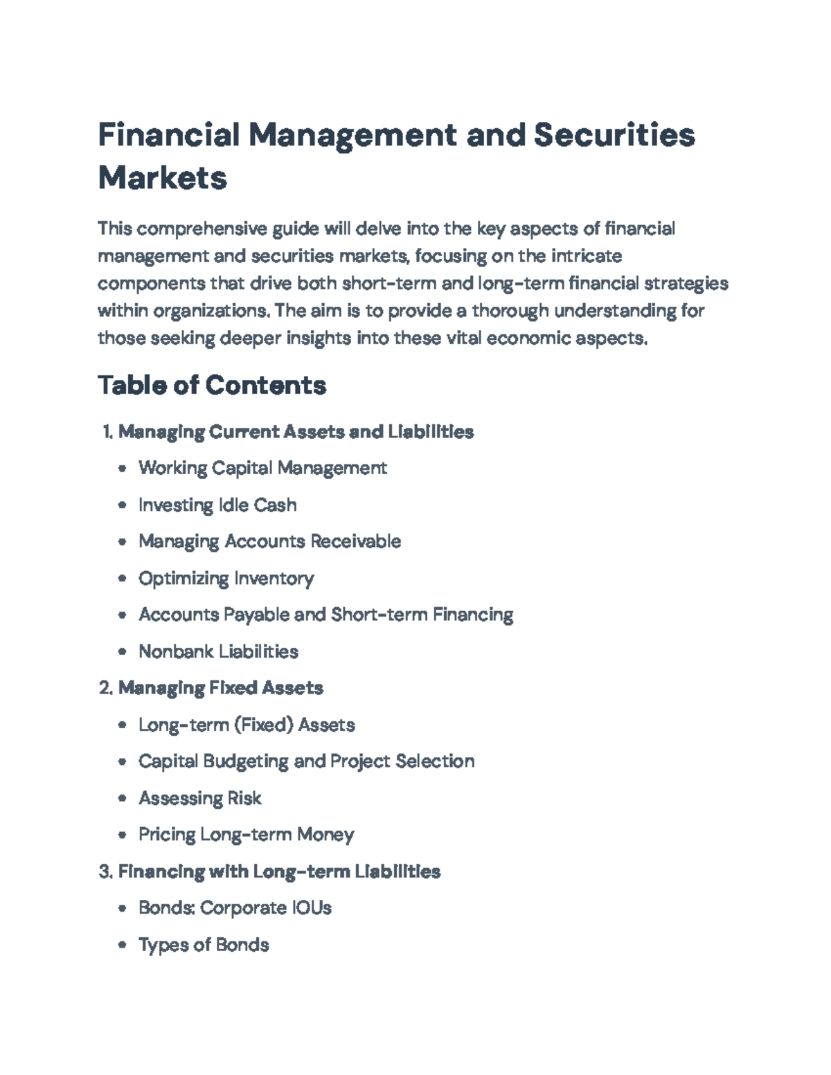 Financial Management & Securities Markets: A Comprehensive Guide - Studocu