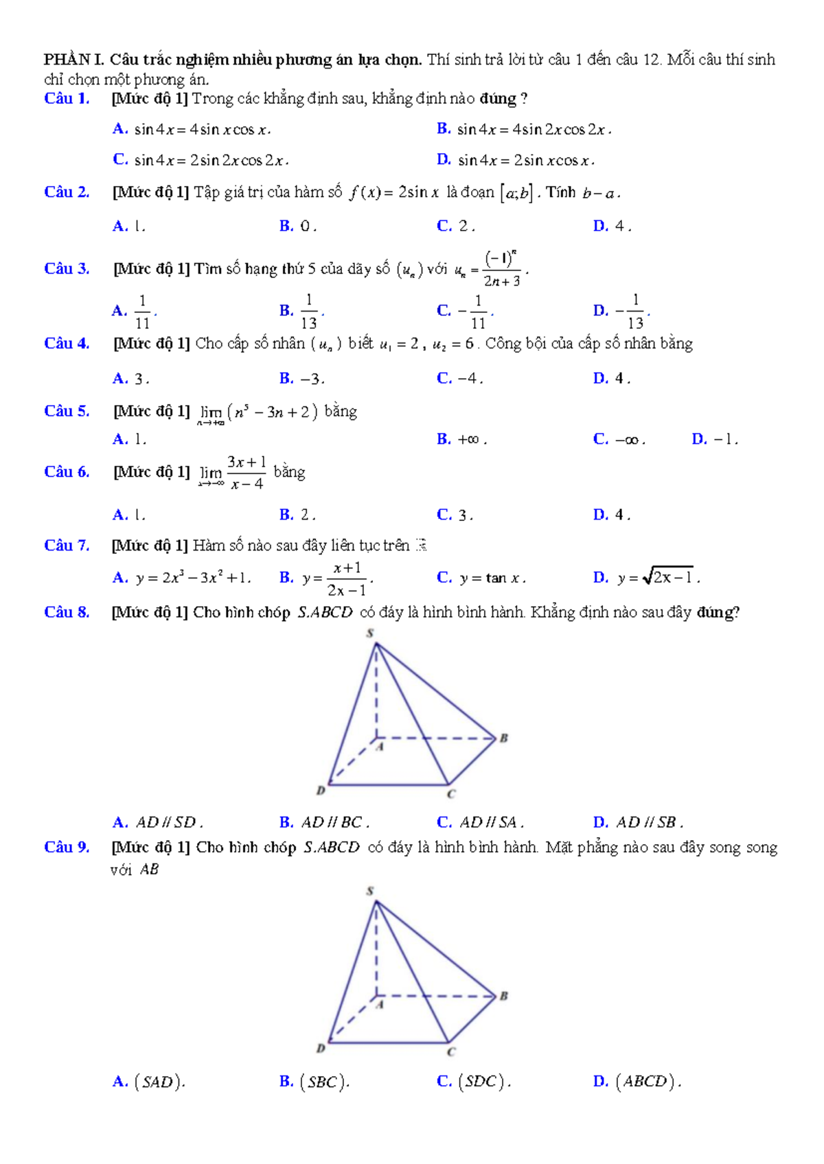 Ôn tập trắc nghiệm học kỳ I - Môn Toán 25-12 - Studocu