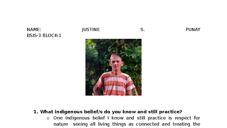 Indigenous Beliefs and Practices: A Reflection on Nature - Studocu