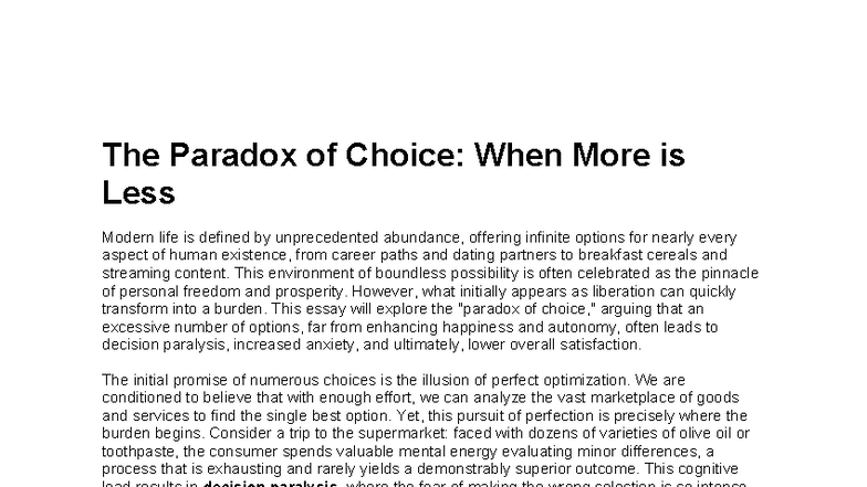 The Paradox of Choice: Exploring Decision Paralysis and Satisfaction ...